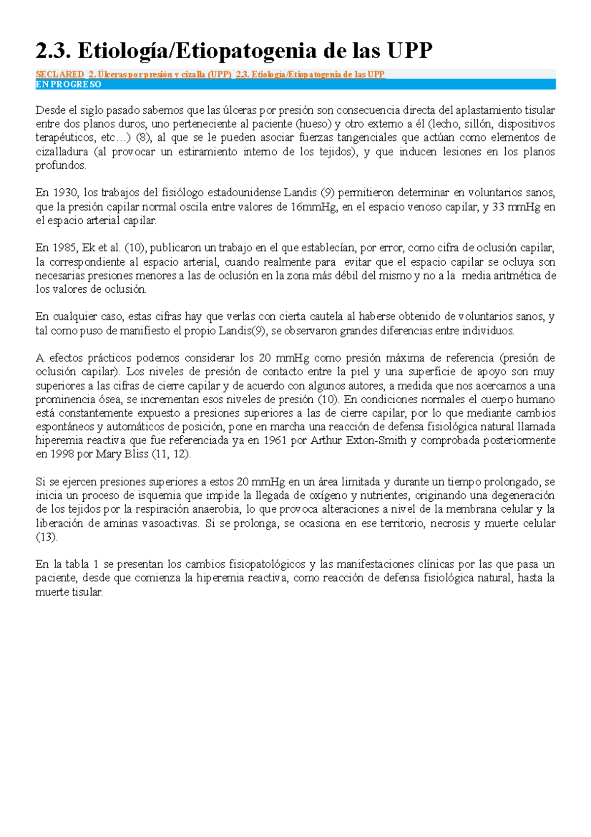 2 - LPP - 2. Etiología/Etiopatogenia de las UPP SECLARED 2. Úlceras por ...