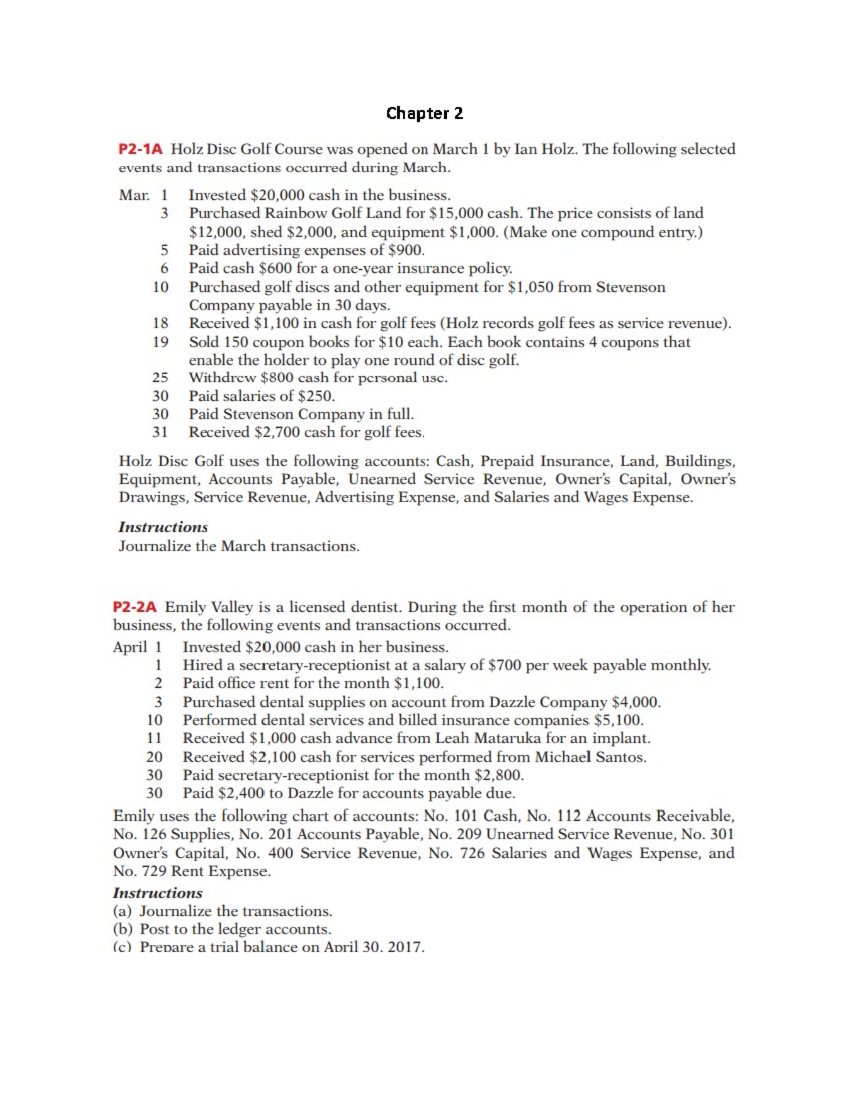 Homework 2 (Đề) - Principles of Accounting - Chapter - Studocu