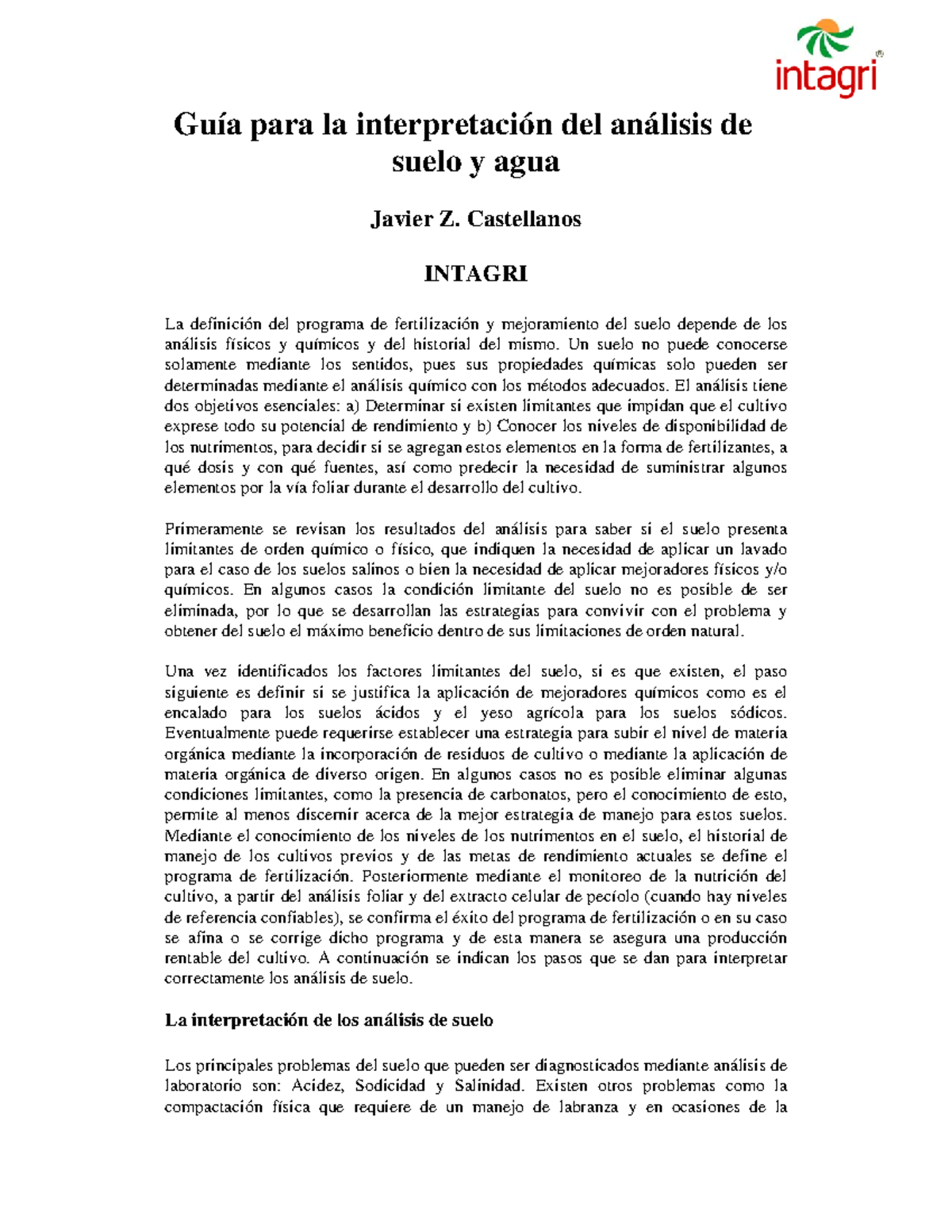Guia de interpretacion de analisis de suelos y aguas intagri 3 - Guía para la interpretación del ...