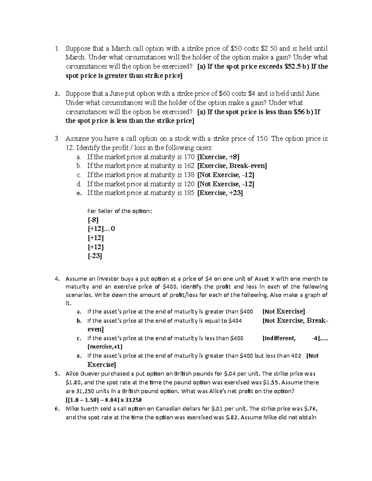 Options (Practice Problems) - 1. Suppose that a March call option with ...