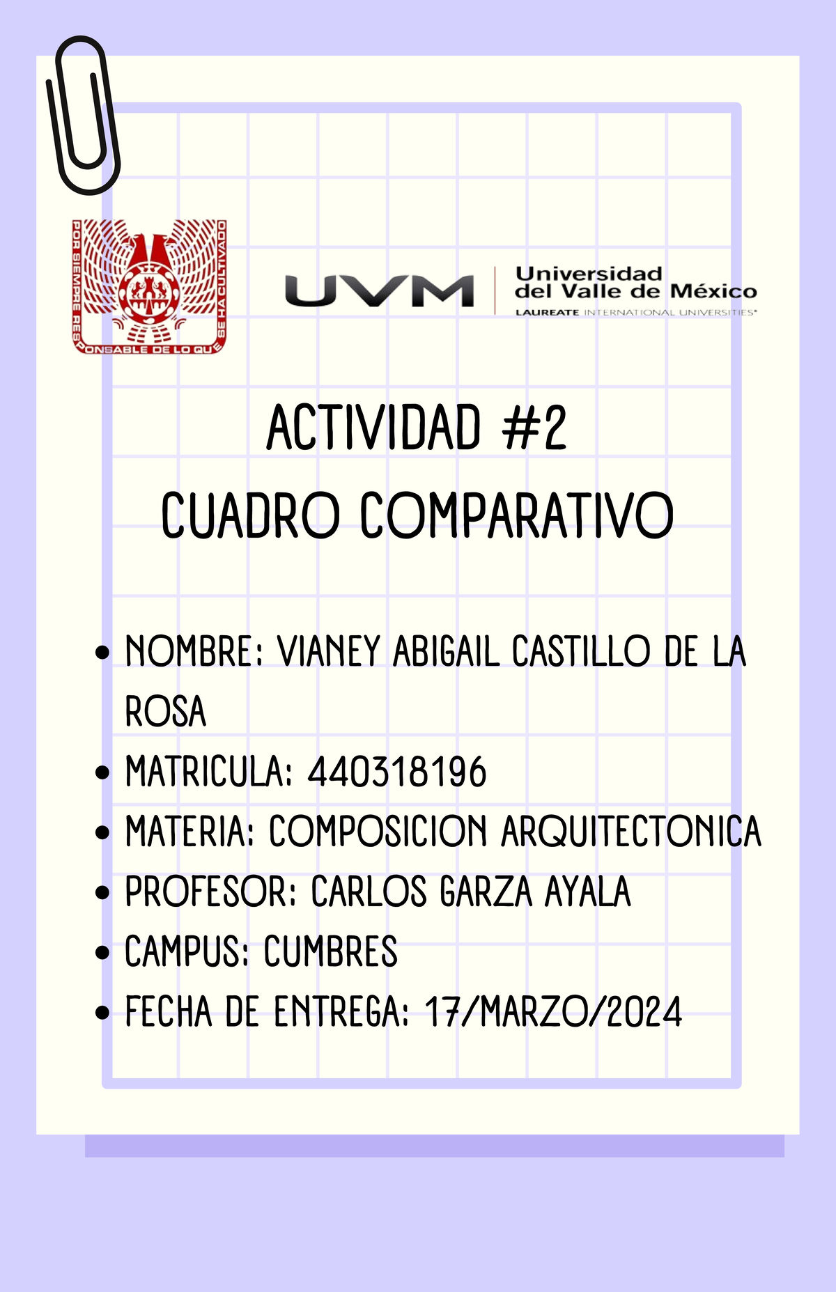 ACT#2 VACR - NOMBRE: VIANEY ABIGAIL CASTILLO DE LA ROSA MATRICULA ...