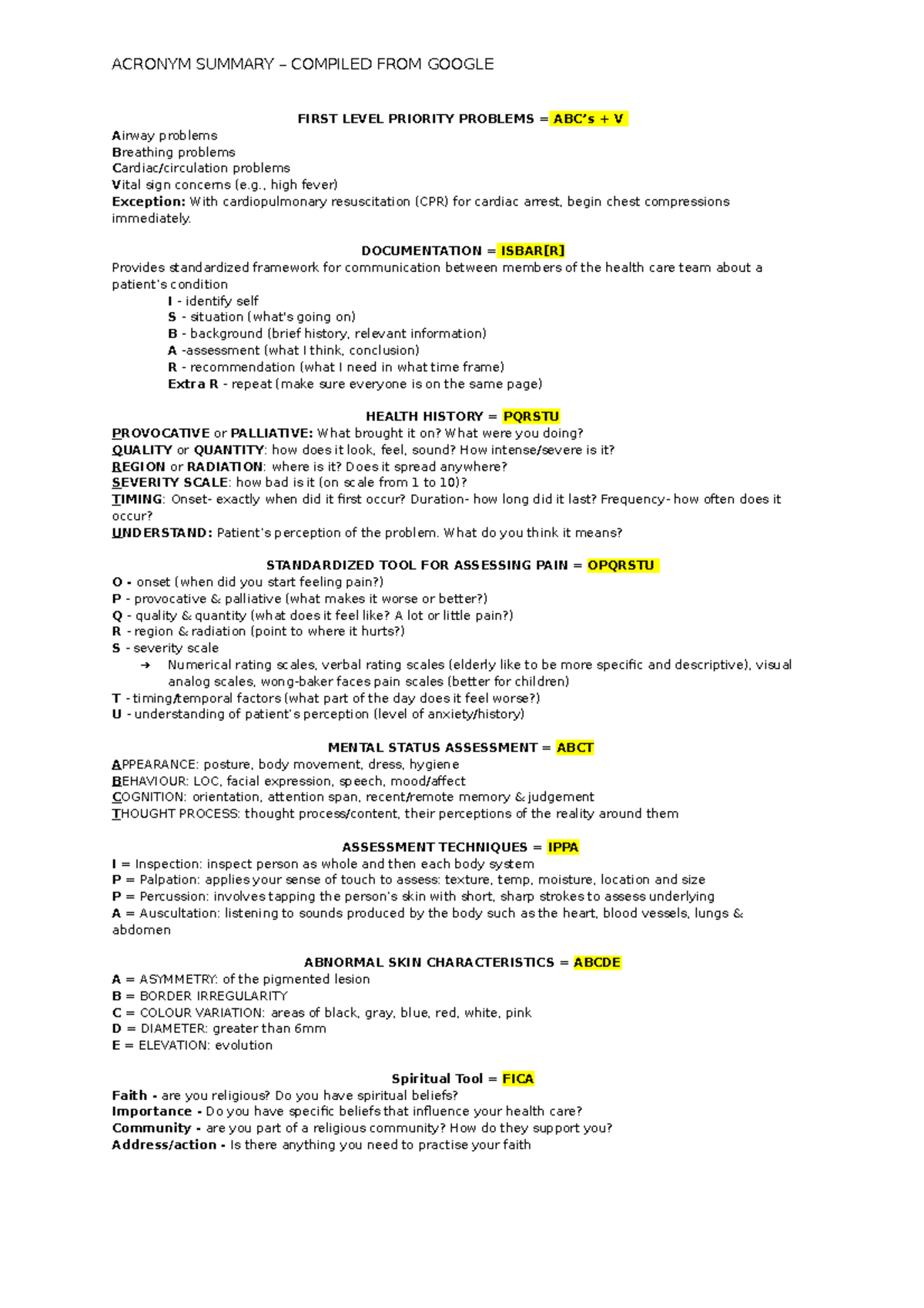 Acronym Summary - ACRONYM SUMMARY – COMPILED FROM GOOGLE FIRST LEVEL ...
