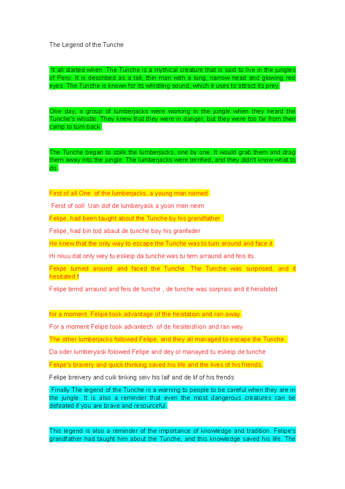 Pronuncicacion - tarea - The Legend of the Tunche It all started when ...