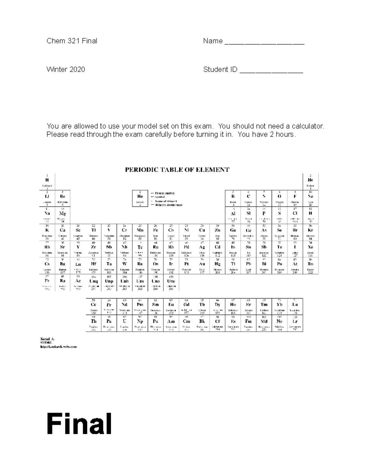 Chem 321 2020 winter final - Chem 321 Final Name ...