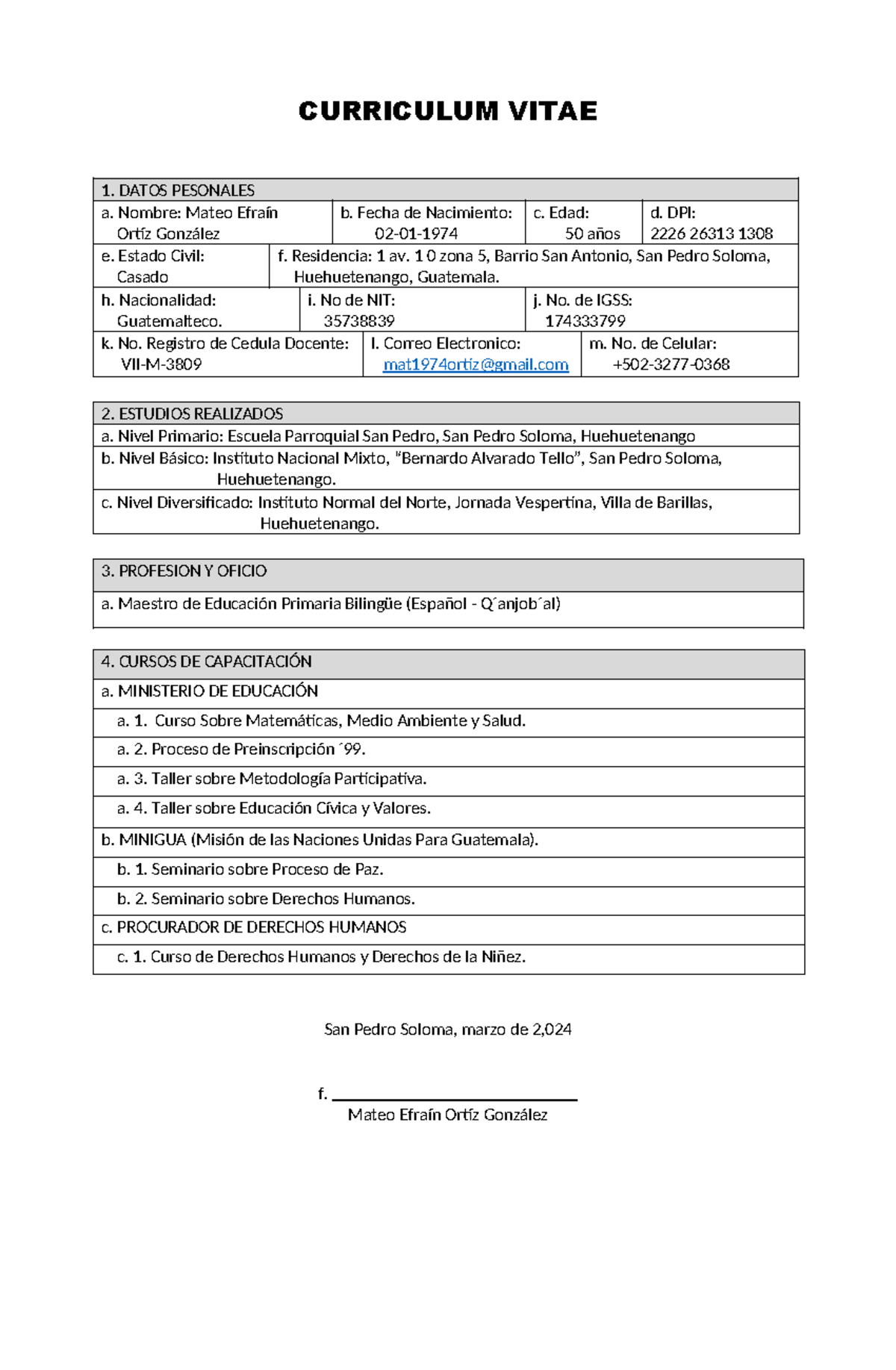 Curriculum Vitae Alexander - CURRICULUM VITAE 1. DATOS PESONALES a ...
