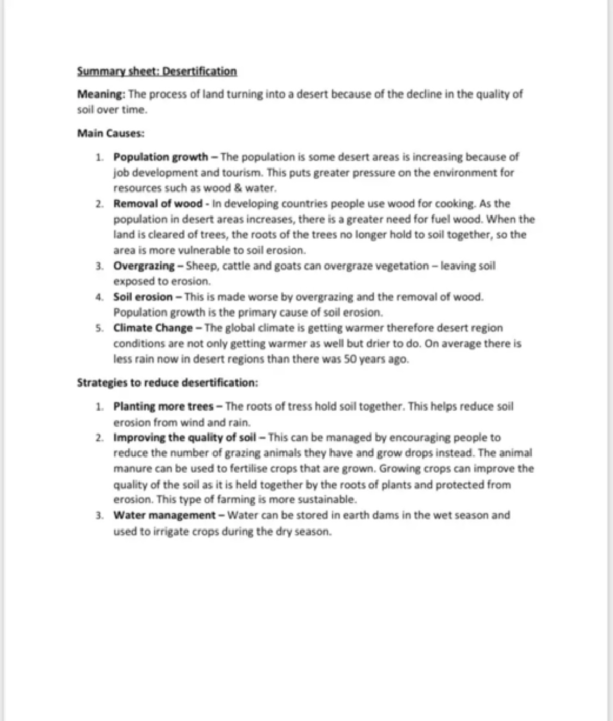 Desertification Notes - Summary sheet: Desertification Meaning: The ...