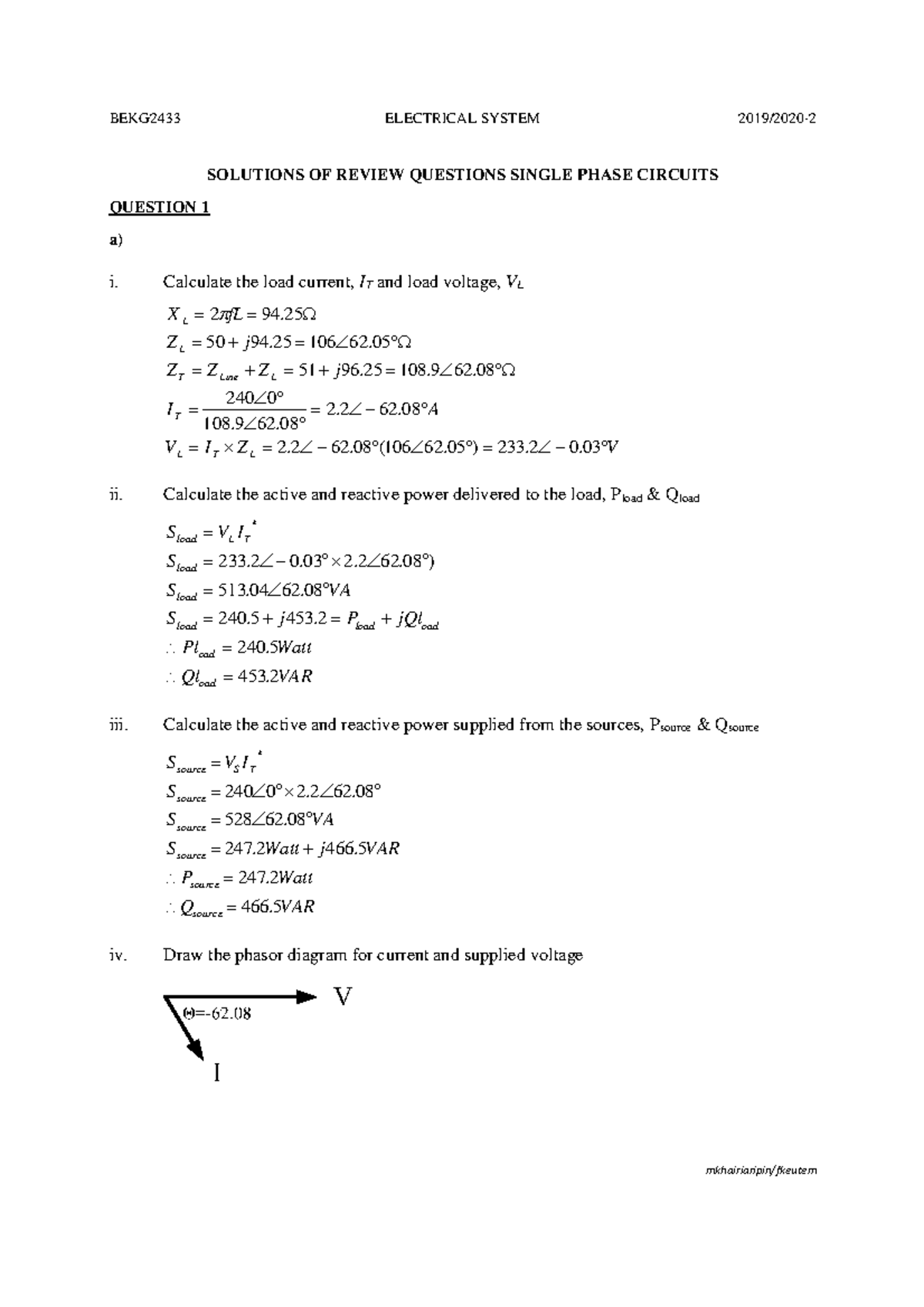 Solutions Review Questions Single Phase Circuits - SOLUTIONS OF REVIEW ...