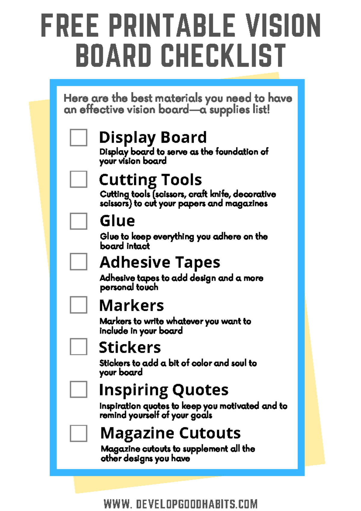Vision Board Checklist from Develop Good Habits - Here are the best ...
