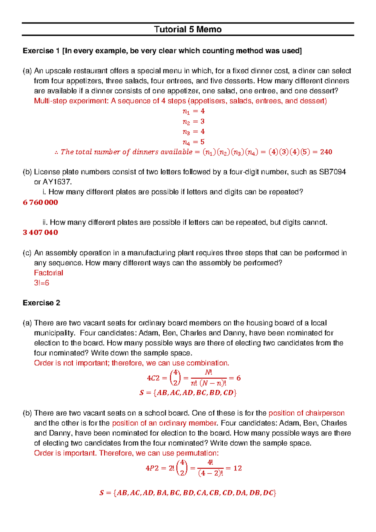 STK143 - Tutorial 5 Memo - Tutorial 5 Memo Exercise 1 [In every example ...