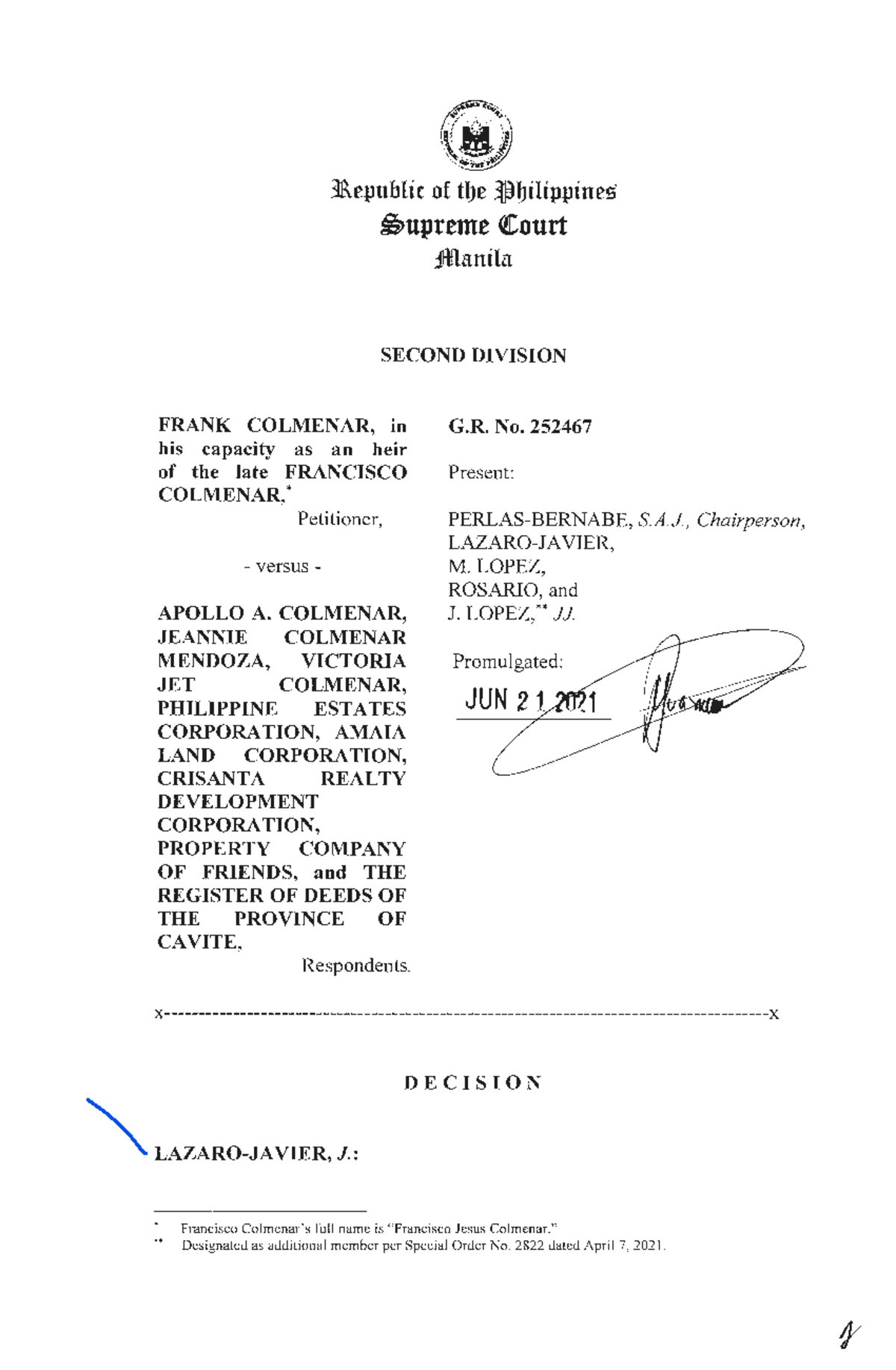 G.R. No. 252467 - law - 3&epublic of tbe tlbilippines ~upreme ~ourt ...