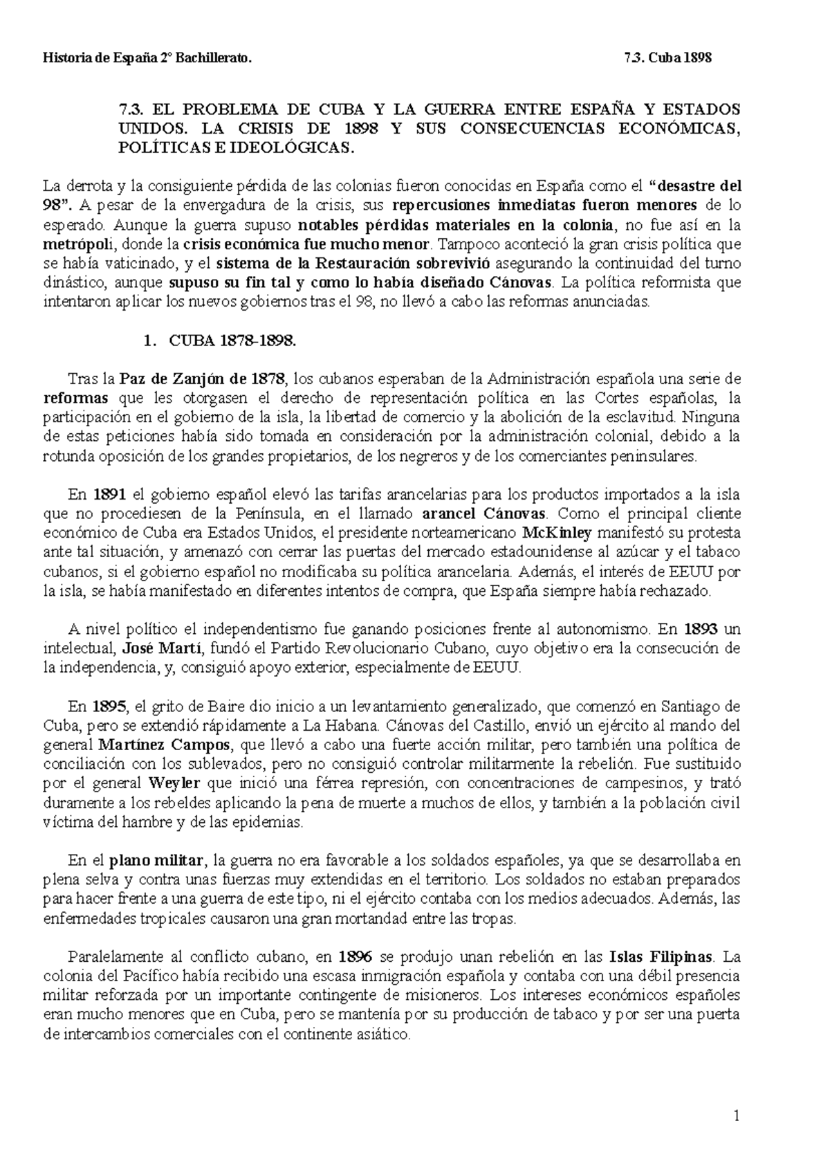 7.3. CUBA 1898 - History of spain evau - 7. EL PROBLEMA DE CUBA Y LA ...