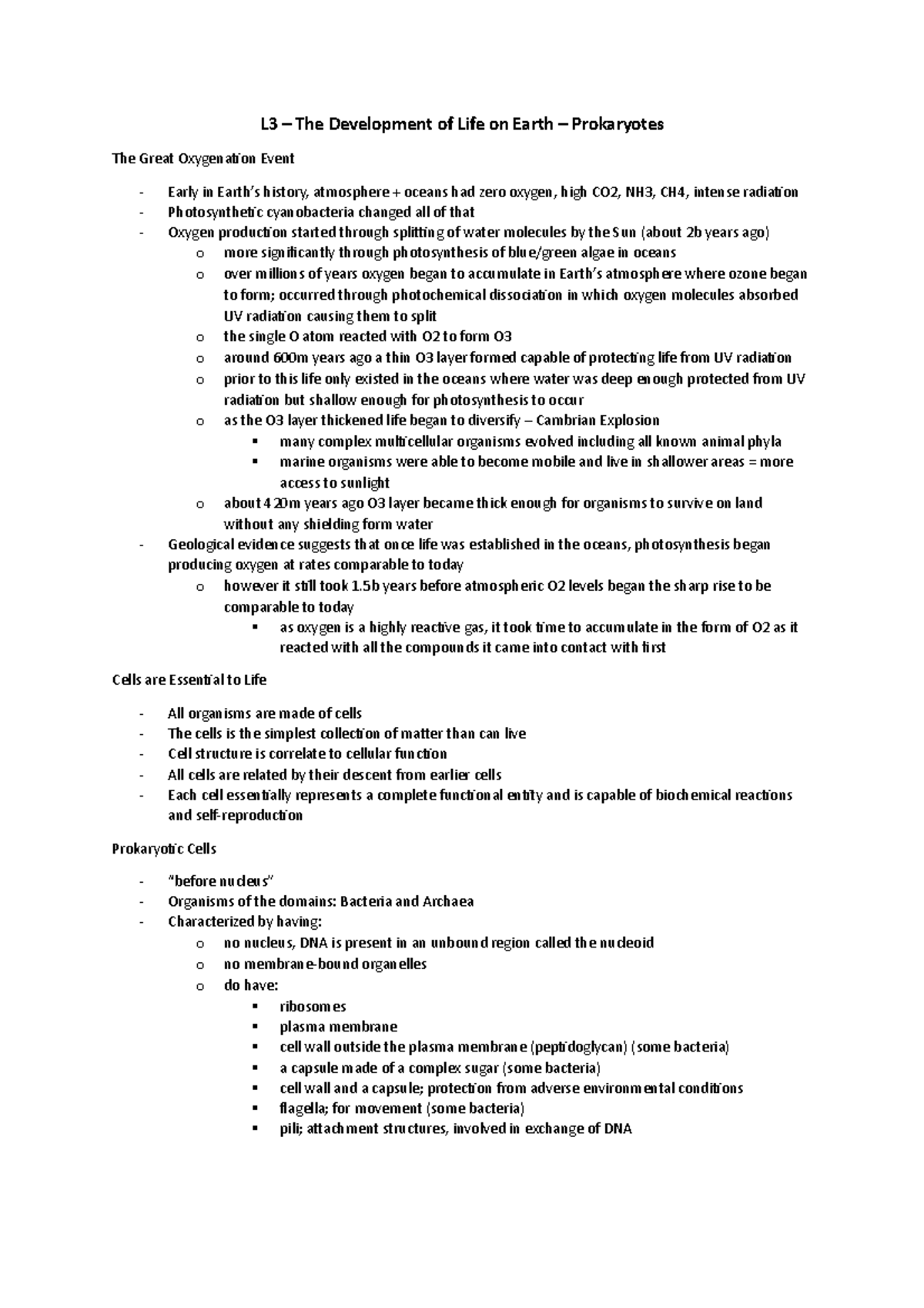 L3 - The Development of Life on Earth - Prokaryotes - L3 – The ...