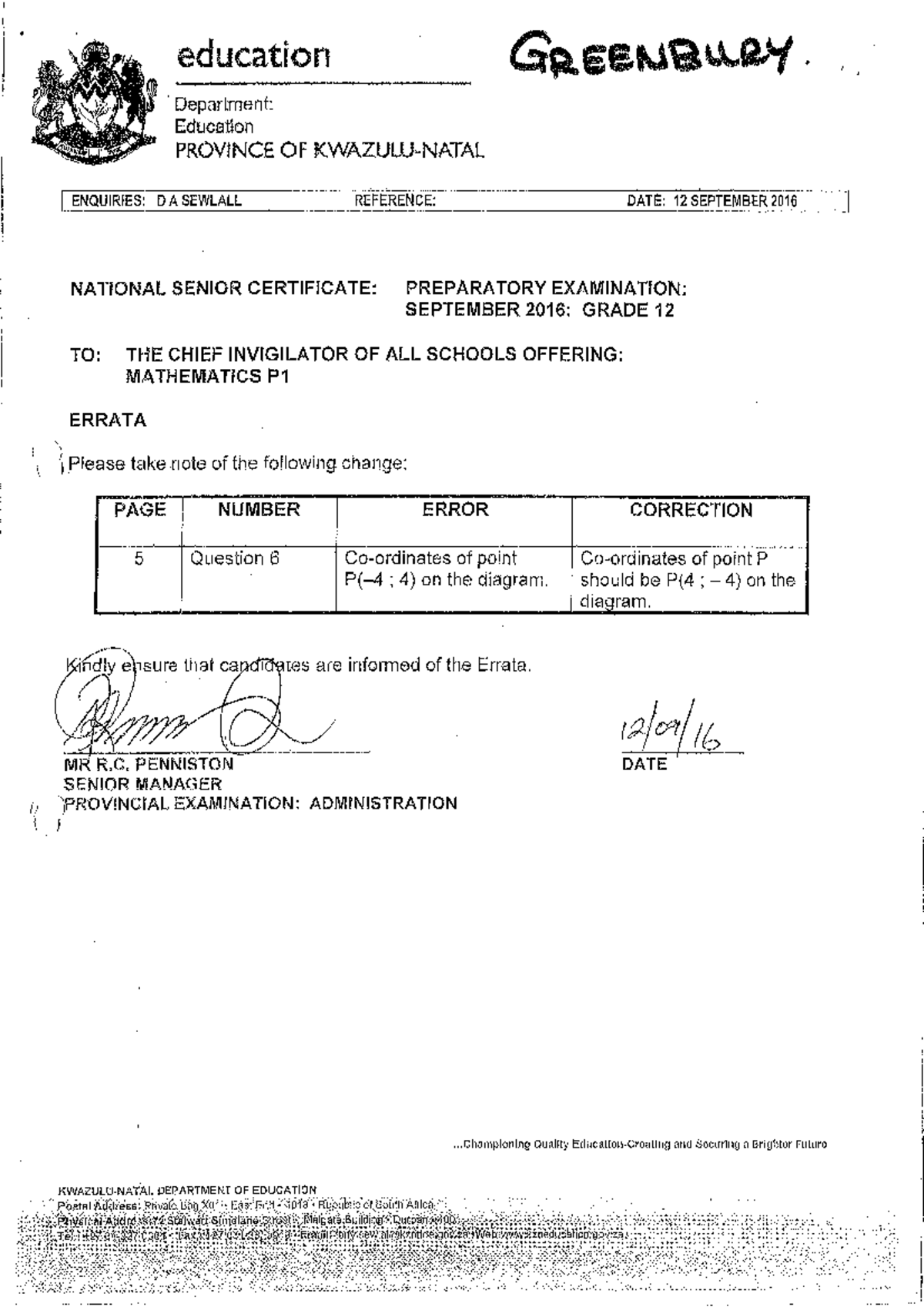 2016 SEPT P1 QP MEMO - math past papers - TMPF6212 - Studocu