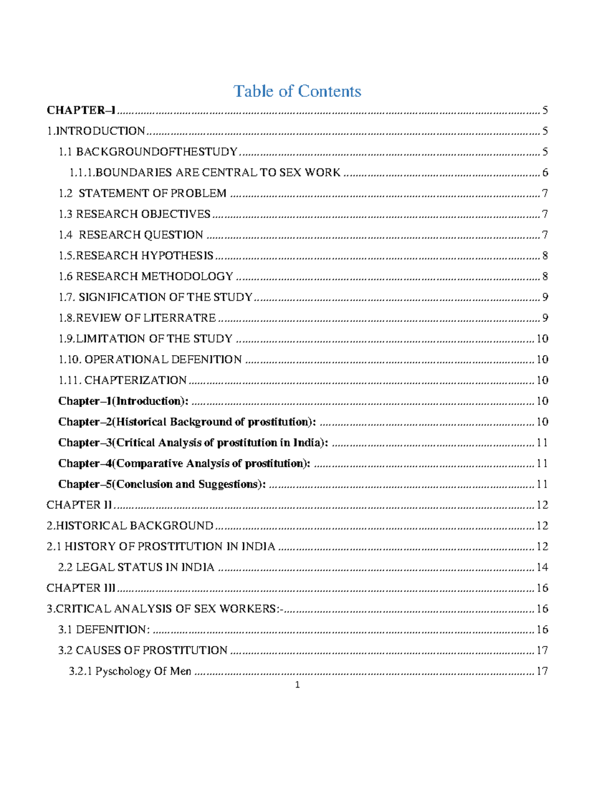 Doctrine YUVA - Table of Contents CHAPTER–I 1 1 BACKGROUNDOFTHESTUDY 1.1.1 ARE CENTRAL TO SEX ...