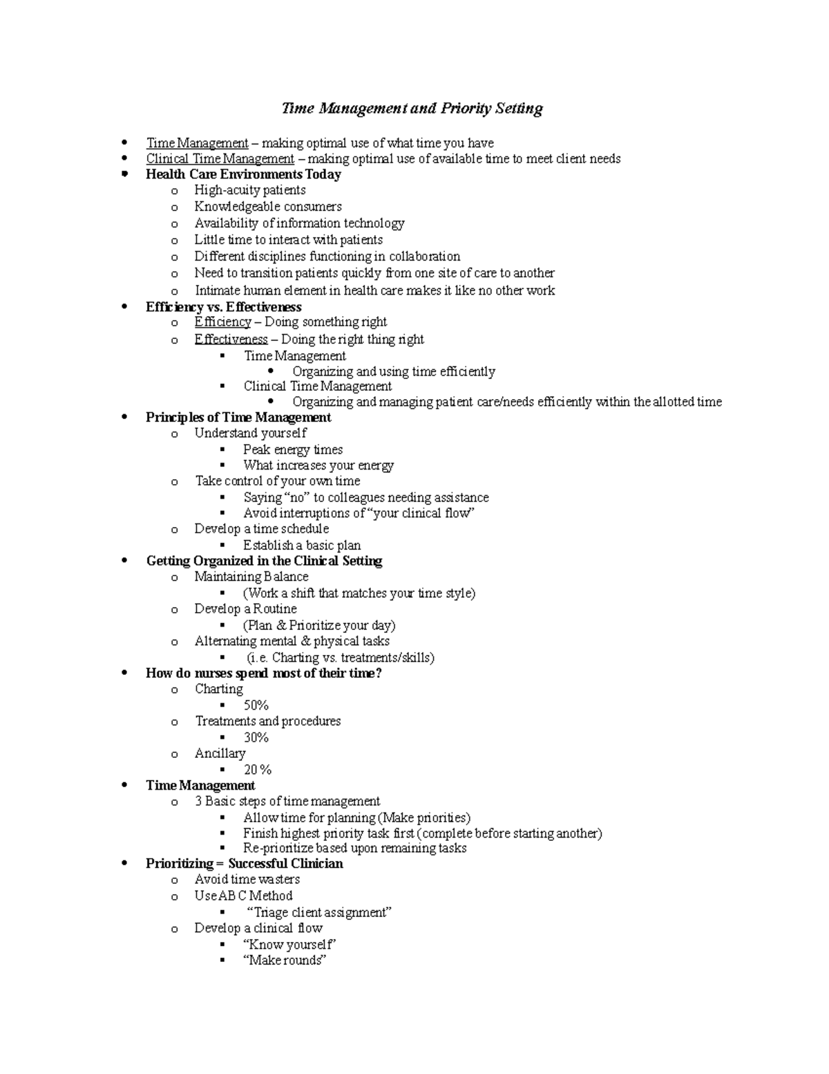 Time Management and Priority Setting Notes - Time Management and ...