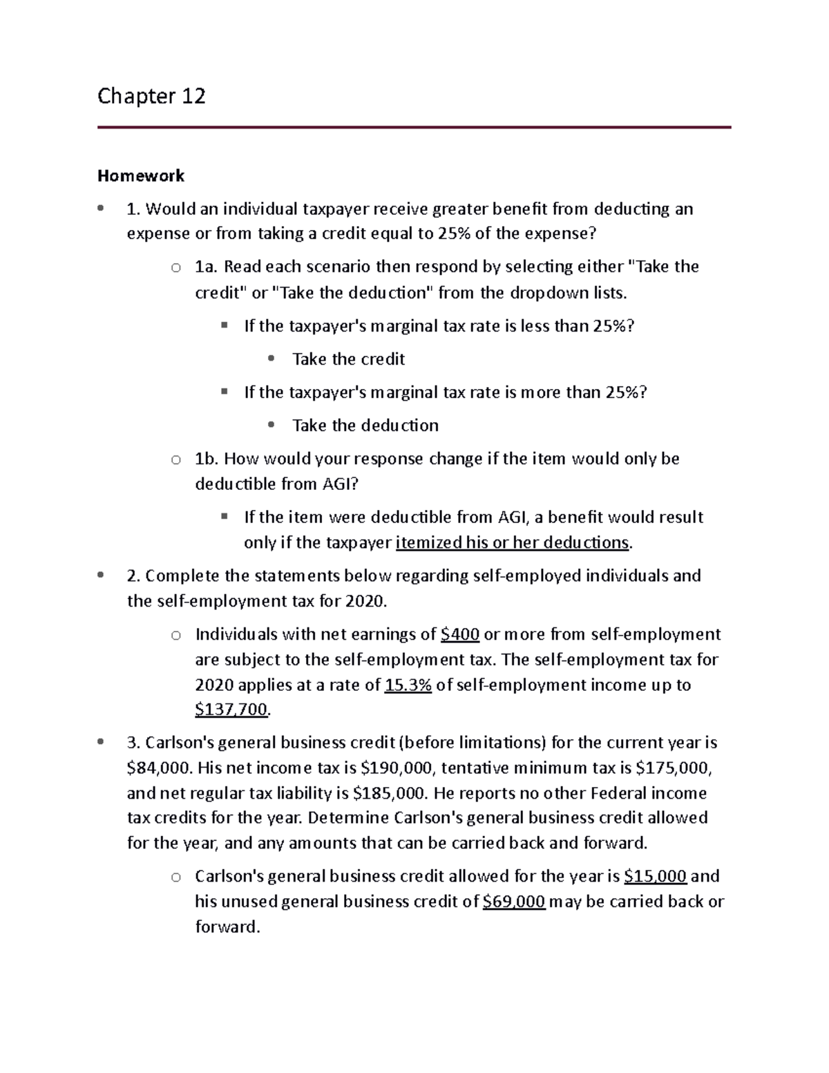 South-Western Federal Taxation 2021 Chapter 12 Homework - Chapter 12 ...