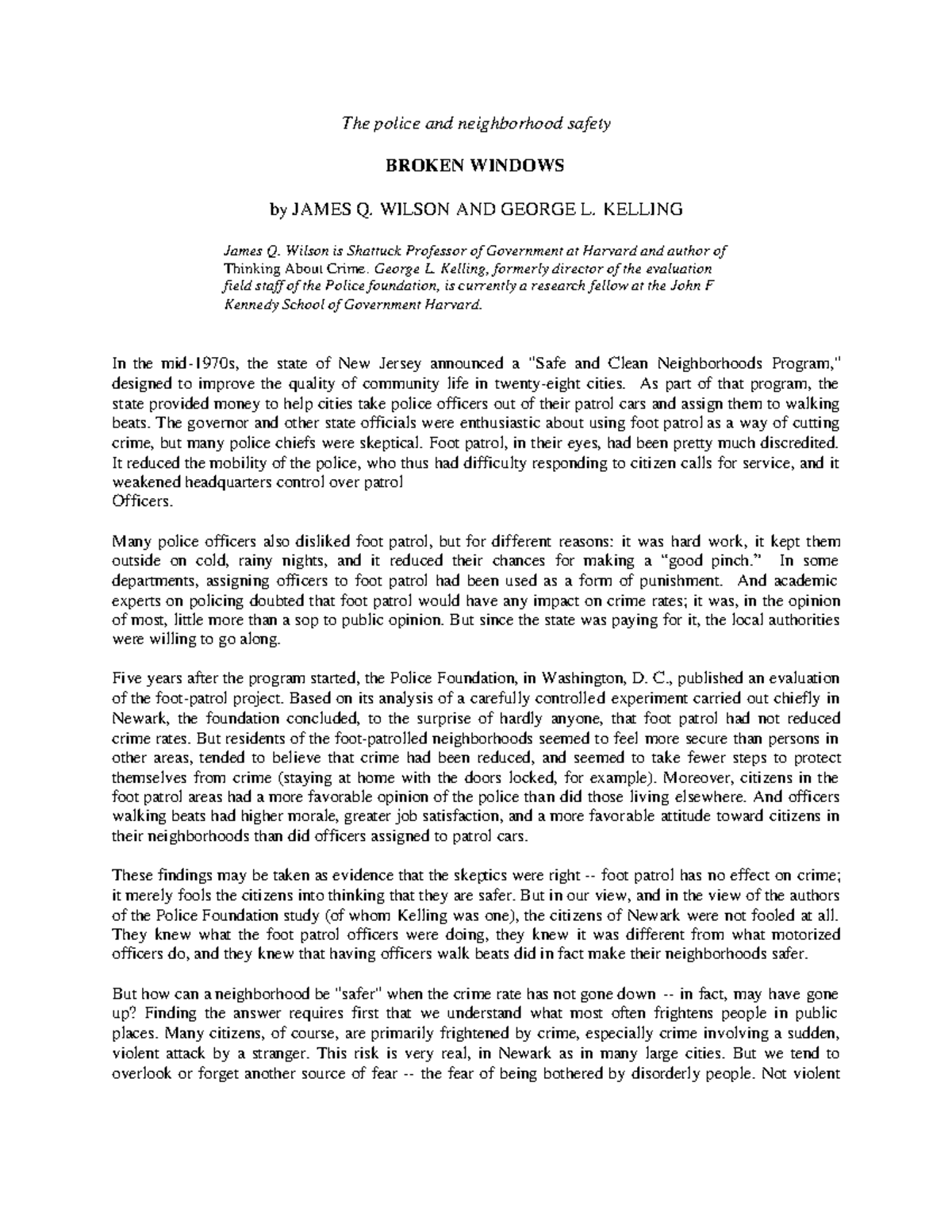 Broken Windows- English - The police and neighborhood safety BROKEN ...