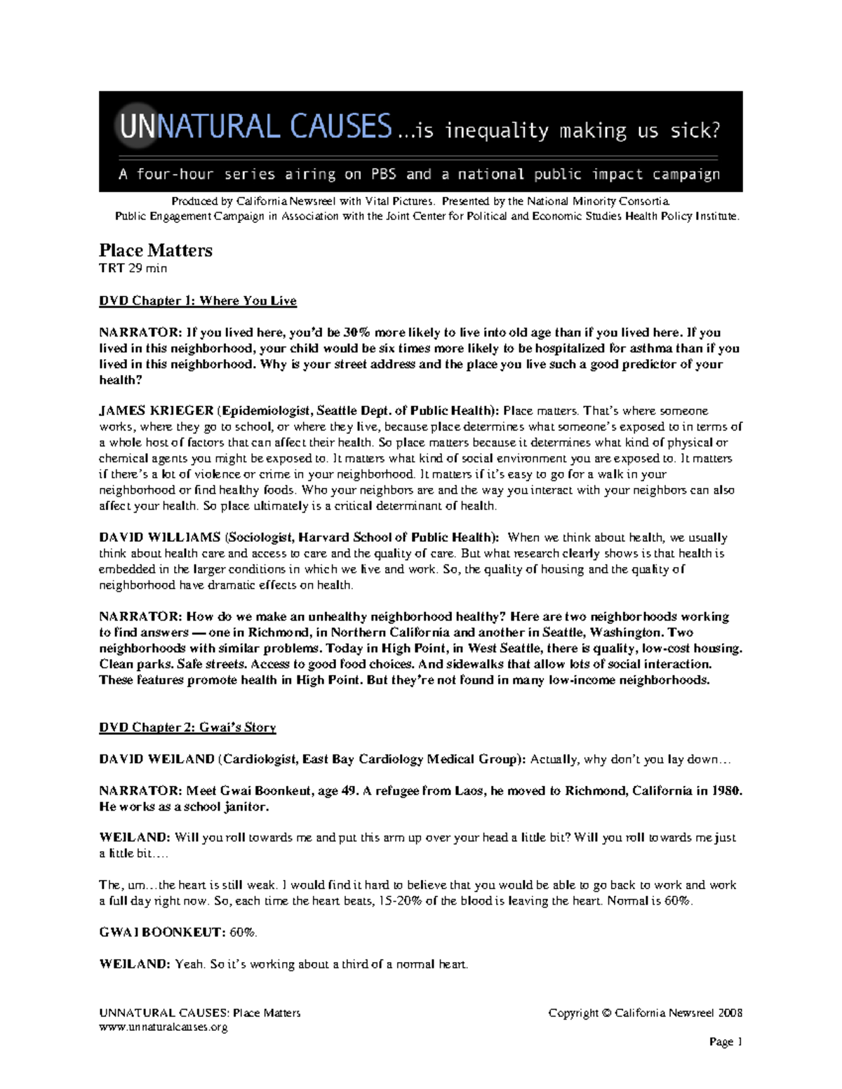 Ph place matters - UNNATURAL CAUSES: Place Matters Copyright ...