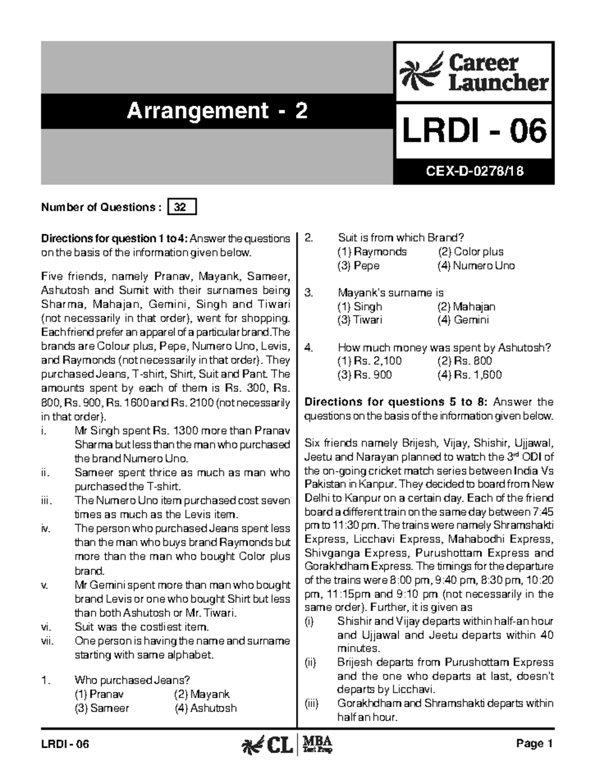 LRDI-06 Arrangement 2 with Solutions - LRDI - 06 Page 1 Arrangement - 2 Directions for question ...
