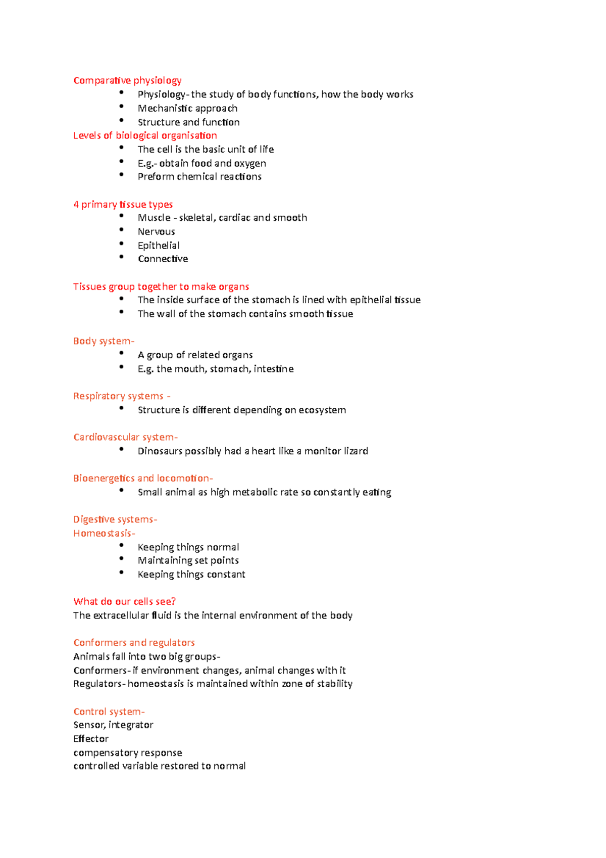 L1 + 2 Comparative physiology - Comparative physiology Physiology- the ...