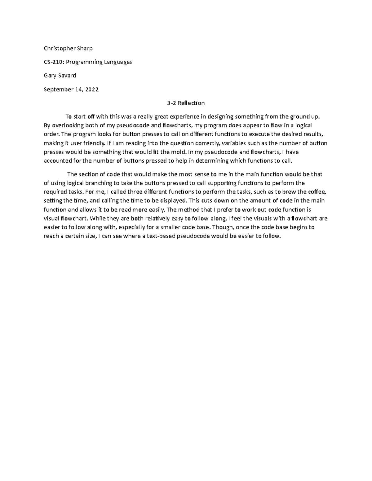 3-2 Reflection - Document - Christopher Sharp CS-210: Programming ...