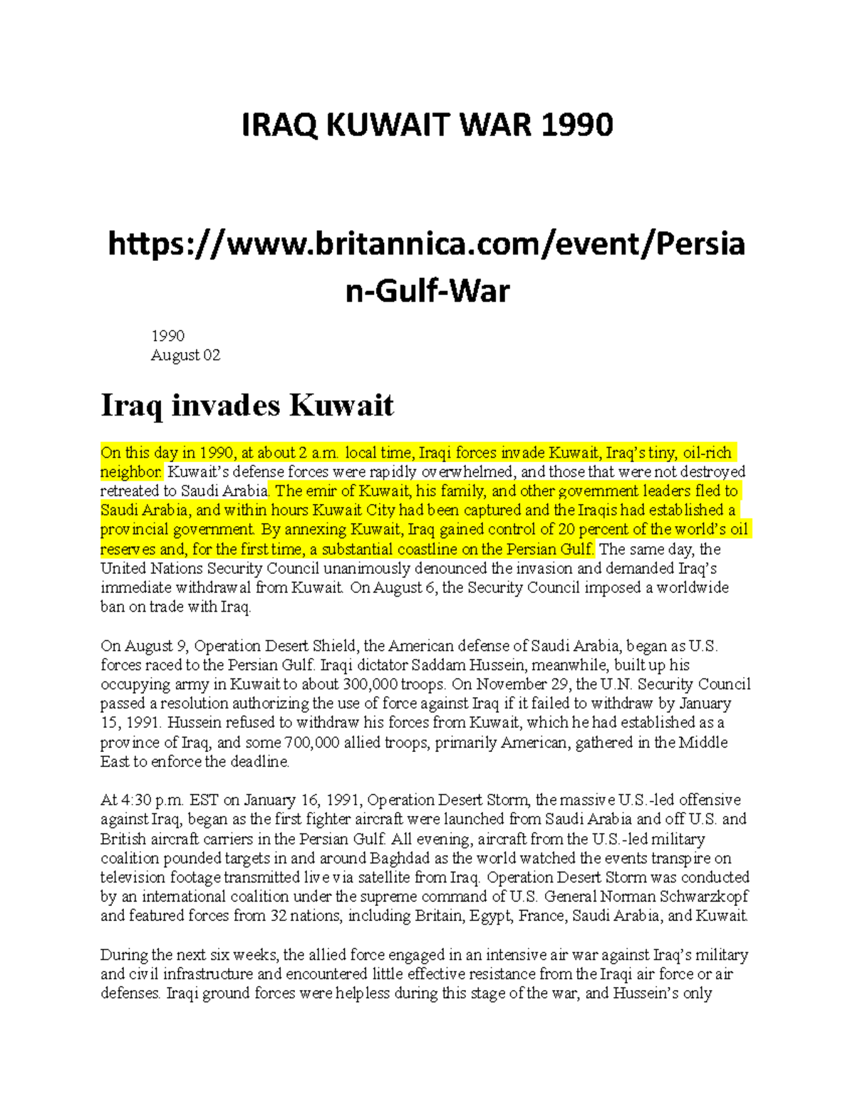 IRAQ Kuwait WAR - IRAQ KUWAIT WAR 1990 britannica/event/ Persian-Gulf ...