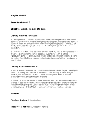 Lesson plan - information to get - Subject: Science Grade Level: Grade ...
