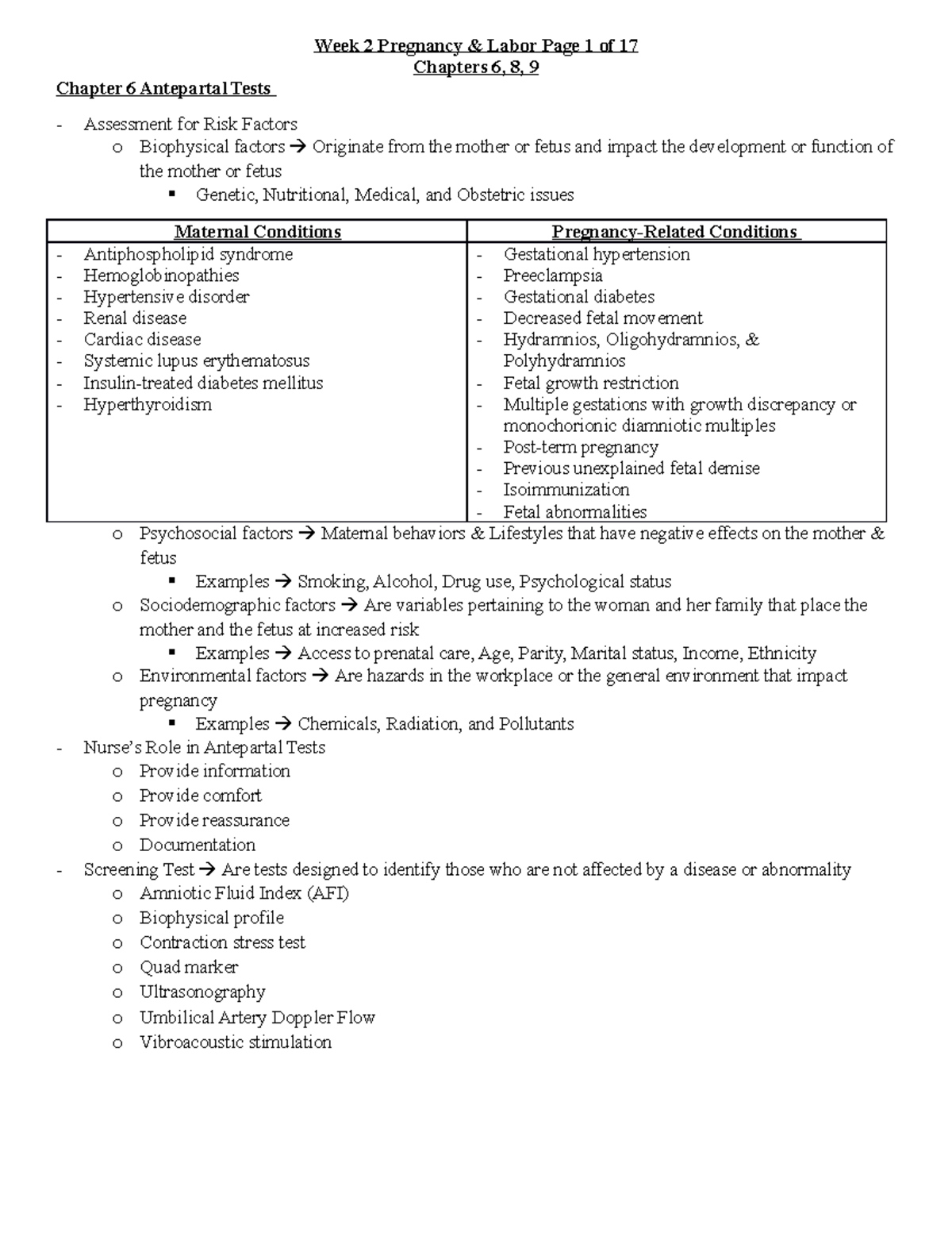 Week 2 Pregnancy-Labor Notes - N306 - WCU - Studocu