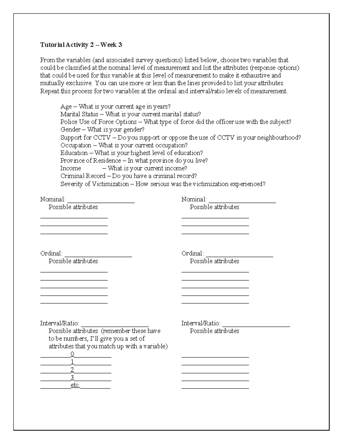 Tutorial Assignment 2 worksheet - Tutorial Activity 2 – Week 3 From the ...