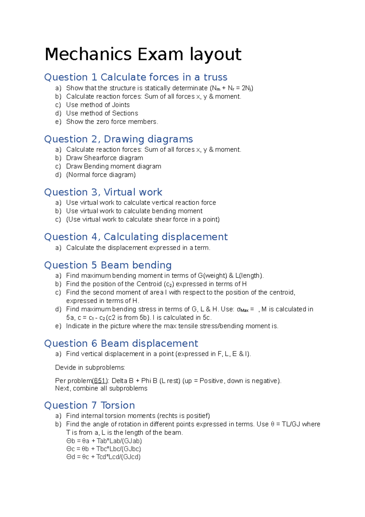 Mechanics Exam layout - Mechanics Exam layout Question 1 Calculate ...