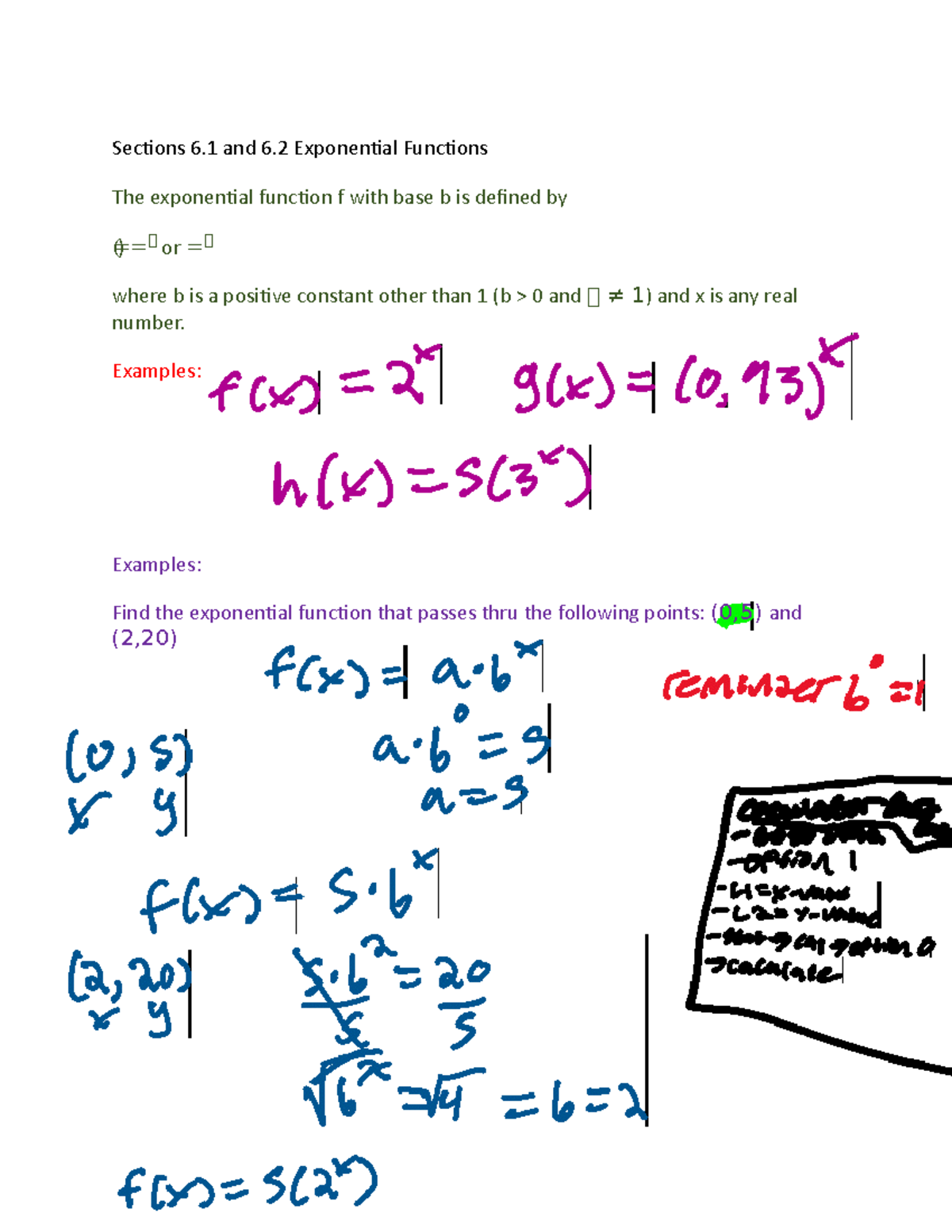 Sections 6.1 and 6.2 Exponential Functions Notes - Sections 6 and 6 ...