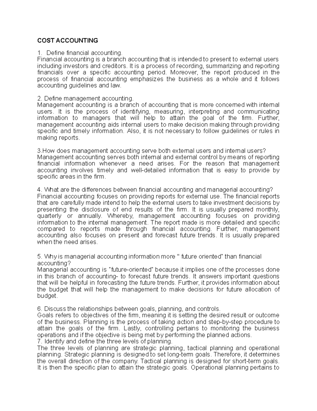 Reviewer FOR COST Accounting - COST ACCOUNTING Define financial ...