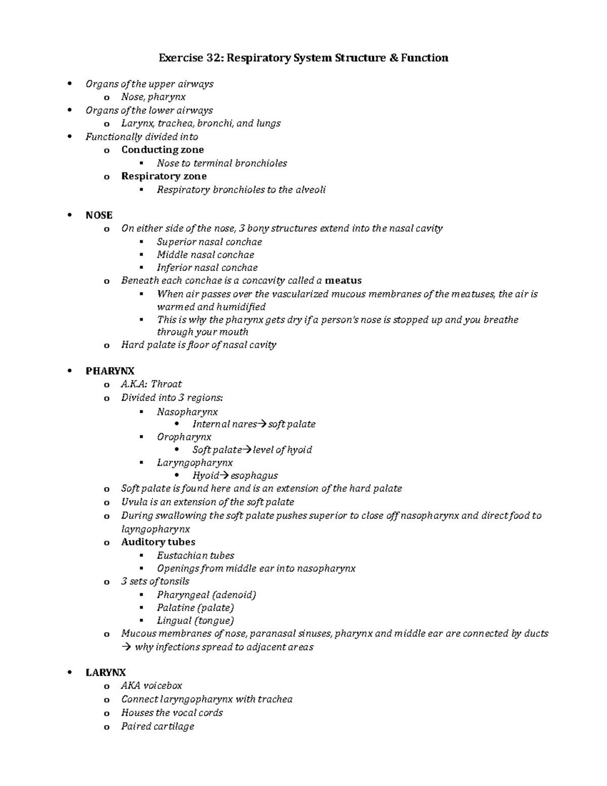 Exercise 32 Respiratory Structure & Function - Exercise 32: Respiratory ...