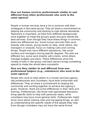 [Solved] How are human services professionals similar to and different ...