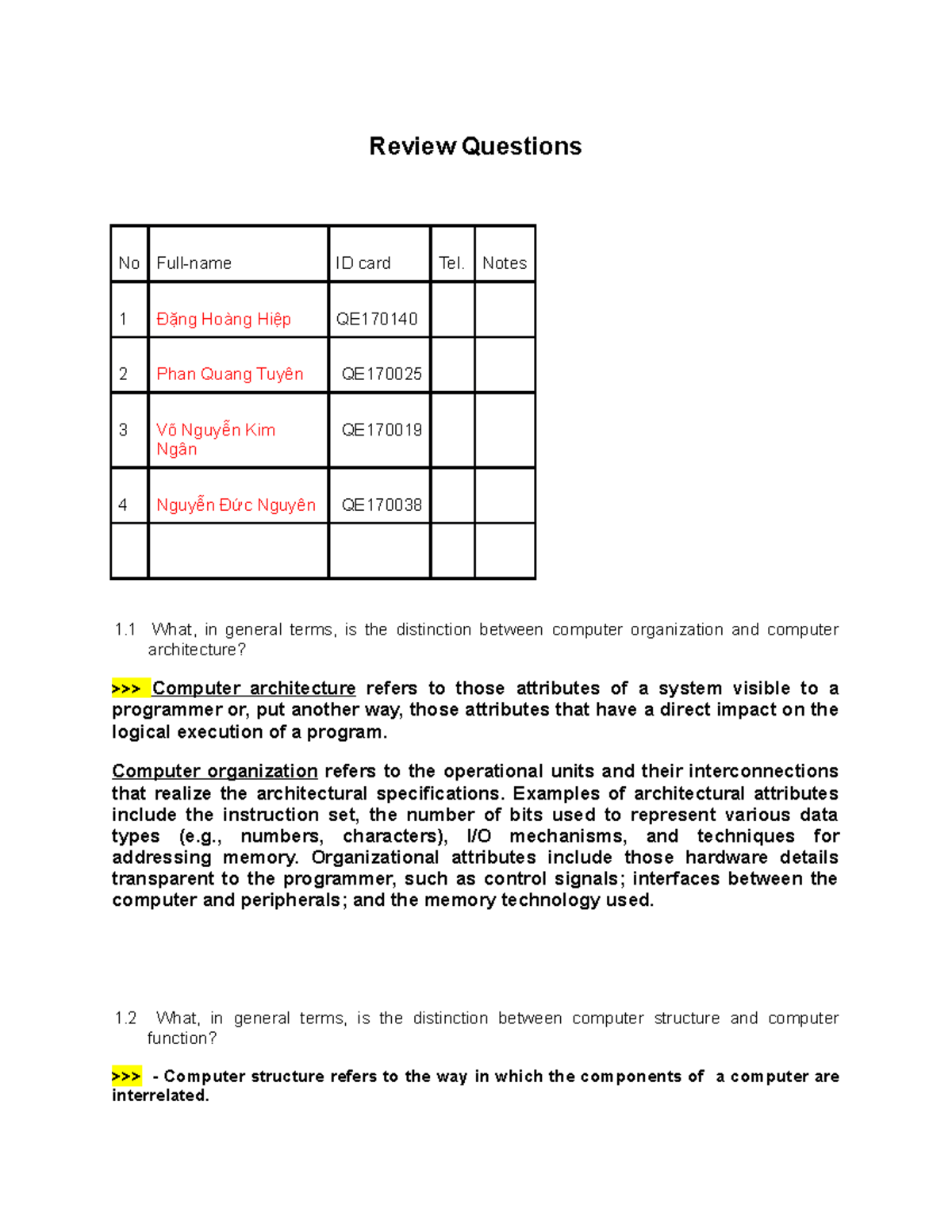 CT1 Dang Hoang Hiep QE170140 0987711469 Group 1 - Review Questions No ...