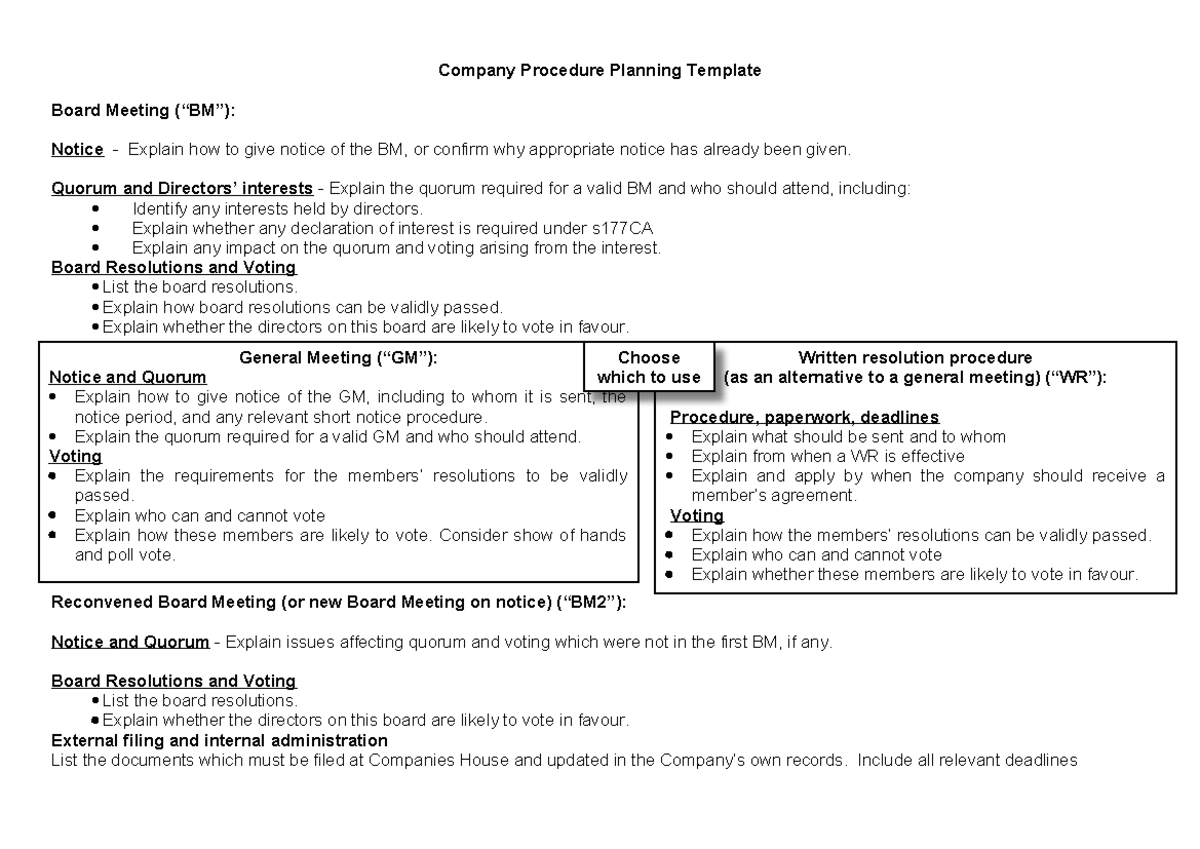 Company procedure planning template - Company Procedure Planning ...