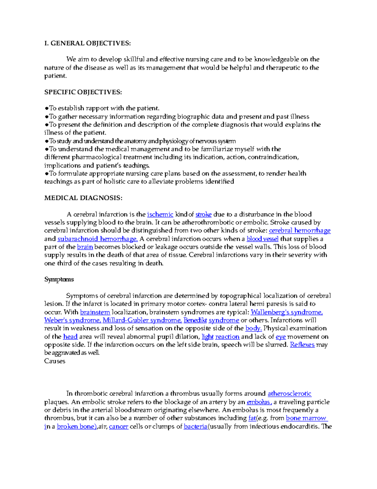 brain infarction Anatomy AND Physiology - I. GENERAL OBJECTIVES: We aim ...