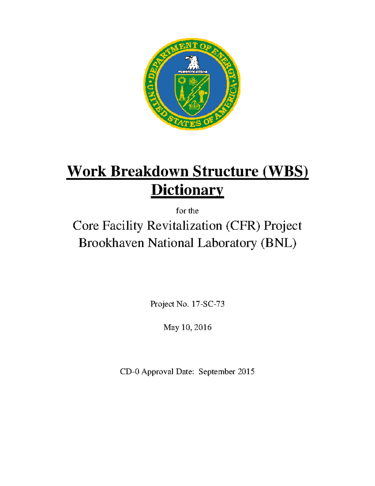 Cfr wbs dictionary - 05102016 - Work Breakdown Structure (WBS ...
