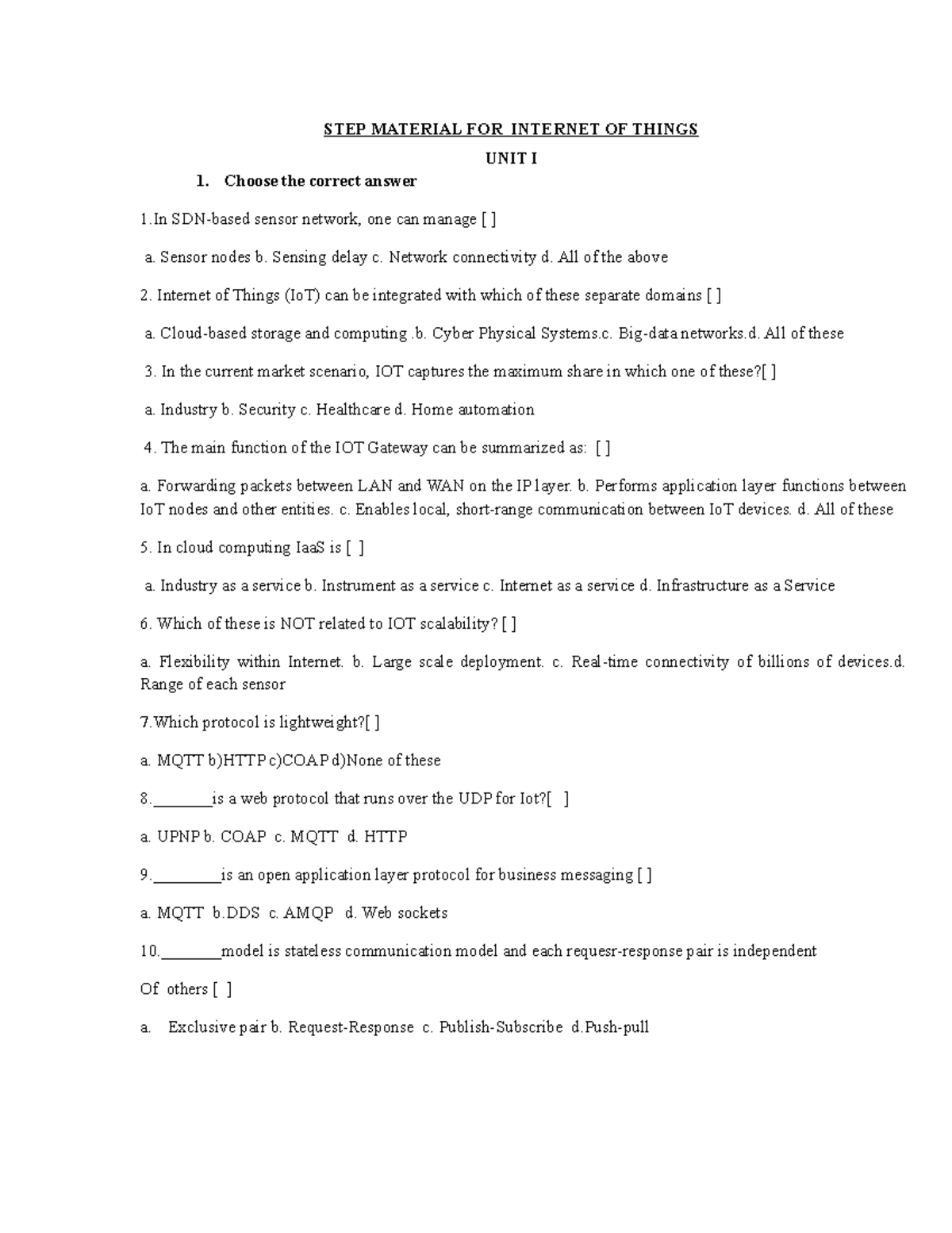 IOT STEP Material - SPPM - STEP MATERIAL FOR INTERNET OF THINGS UNIT I ...