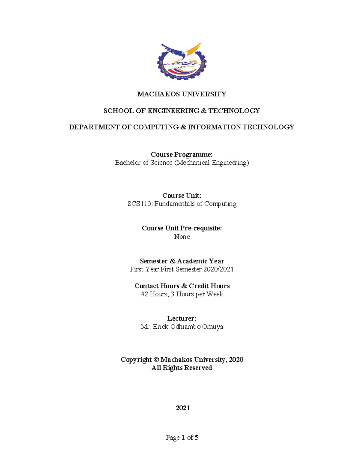 0 Course Outline - Engineering materials - MACHAKOS UNIVERSITY SCHOOL OF ENGINEERING & - Studocu