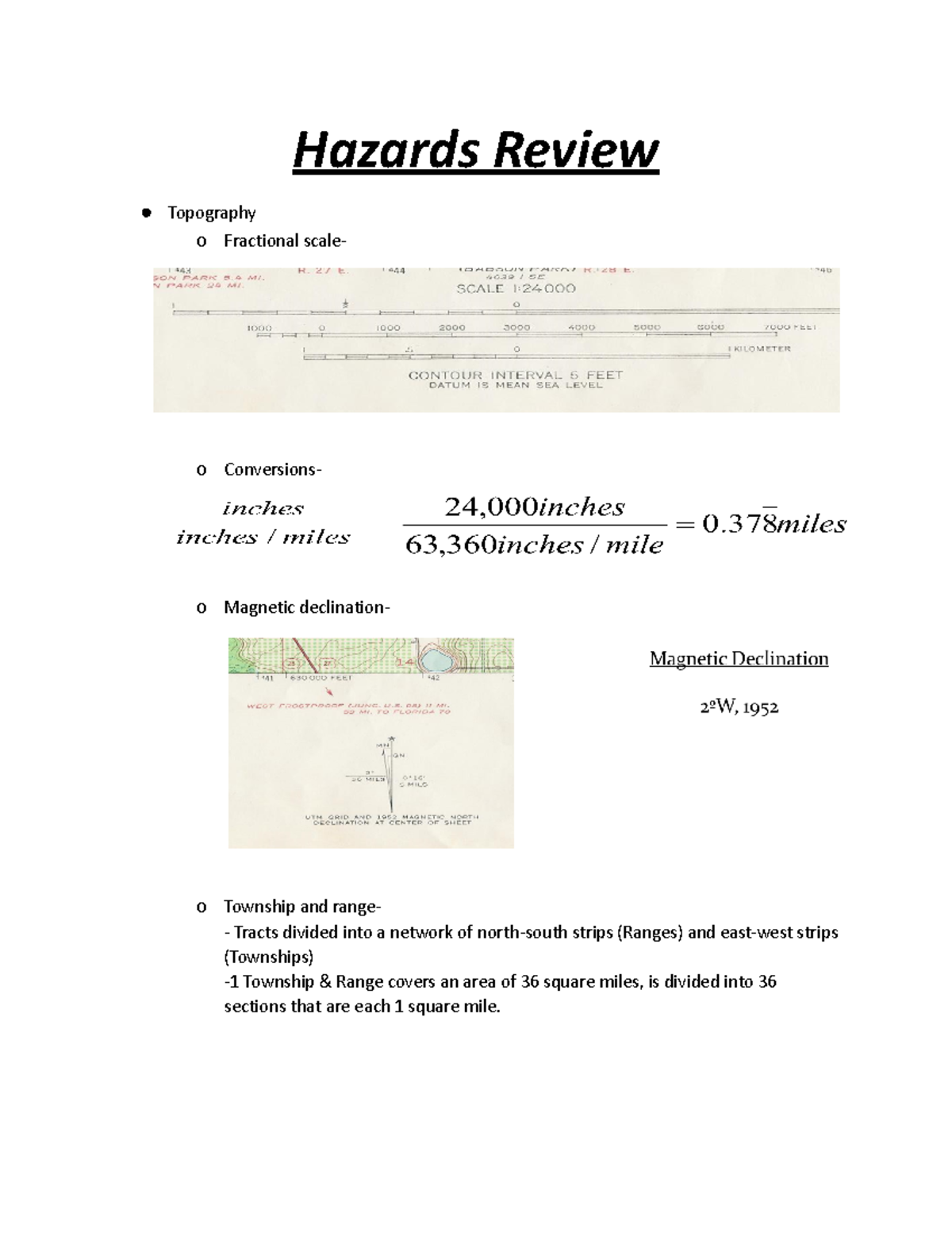 Hazards Final Lab Exam Review - Hazards Review Topography o Fractional ...