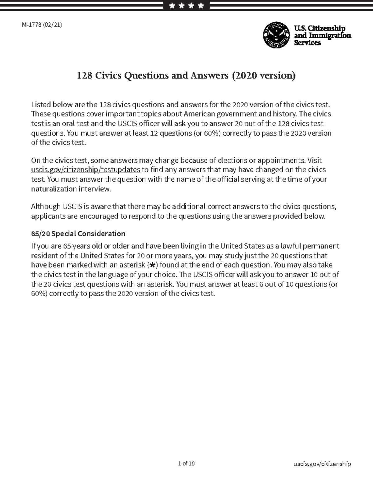 Study material for citizenship - Listed below are the 128 civics ...