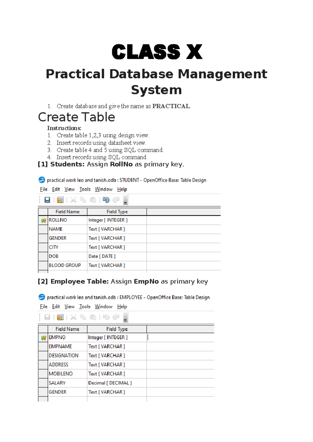 Practical WORK 10TH BLUE tanish and Moksh - CLASS X Practical Database Management System 1 ...
