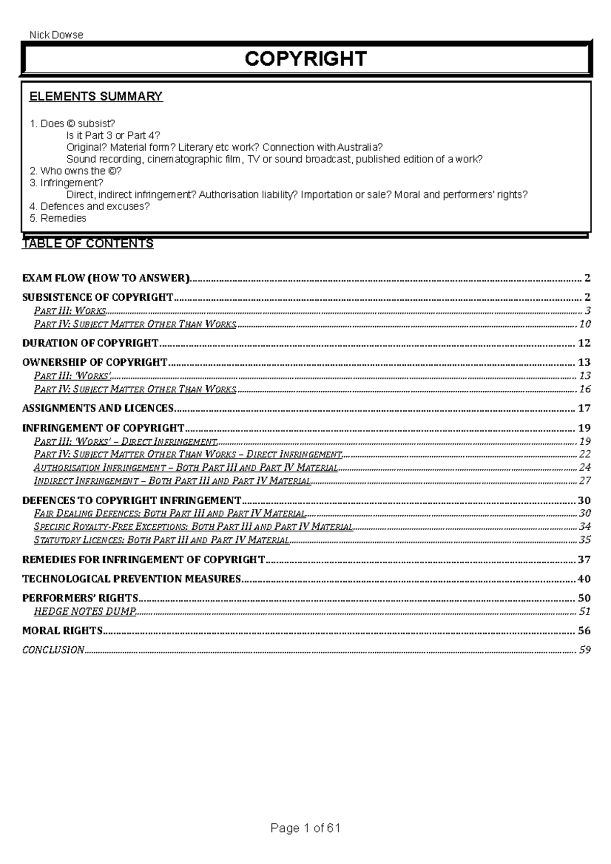 Copyright - COPYRIGHT TABLE OF CONTENTS EXAM FLOW (HOW TO - Studocu