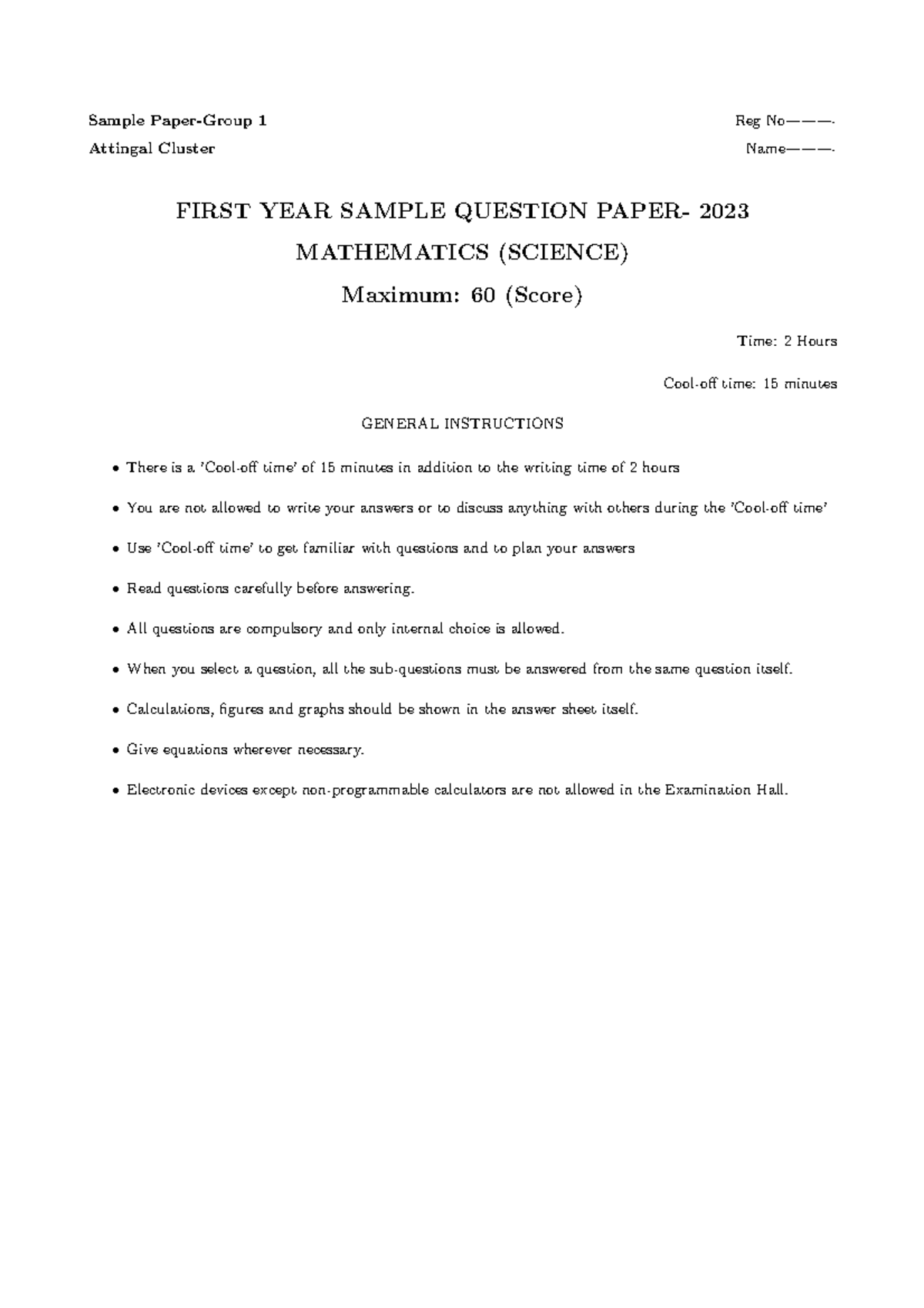 1110013553 - super - Sample Paper-Group 1 Reg No———- Attingal Cluster ...