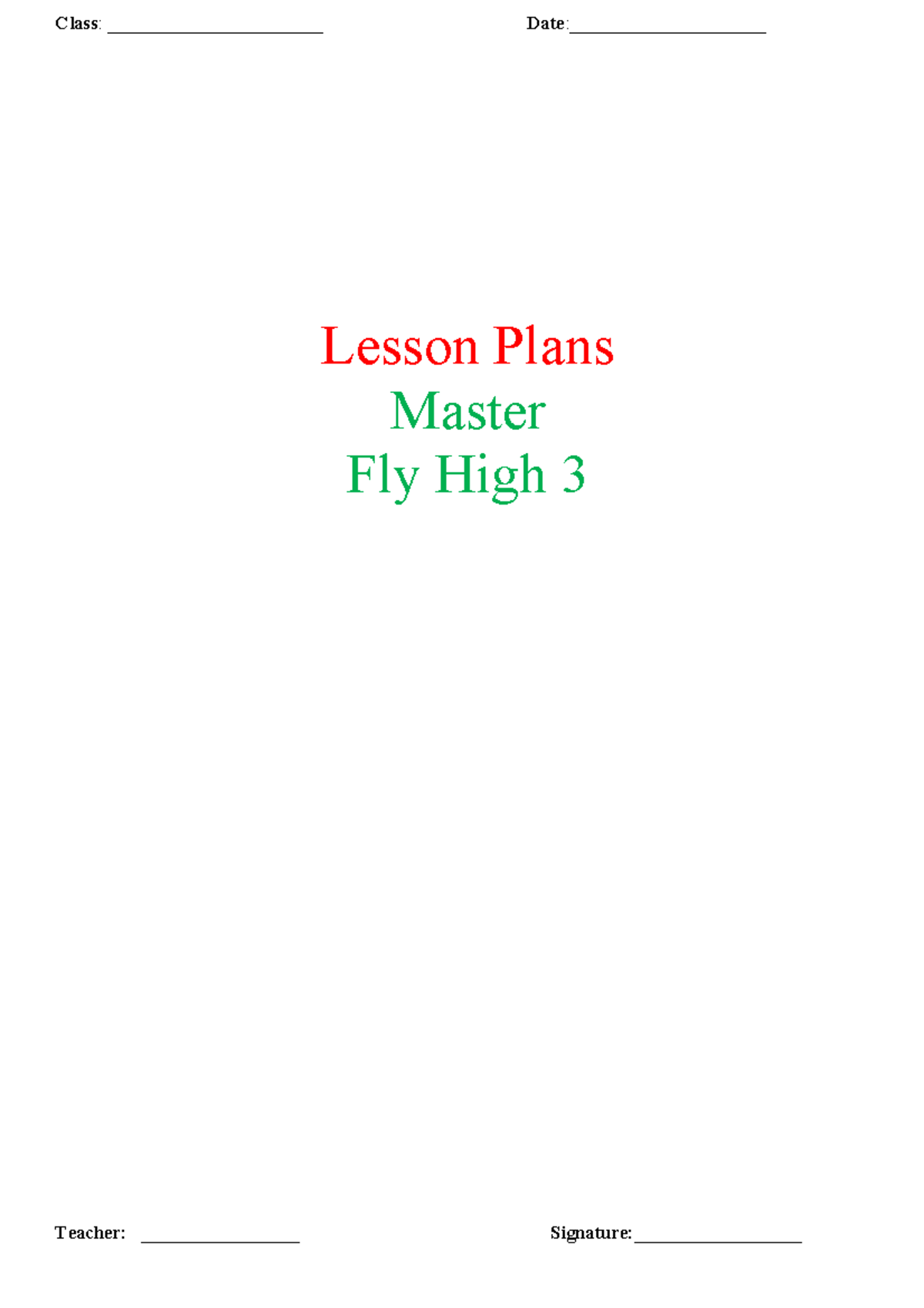 207272007 Fly High 3 Lesson Plans Master - Lesson Plans Master Fly High ...