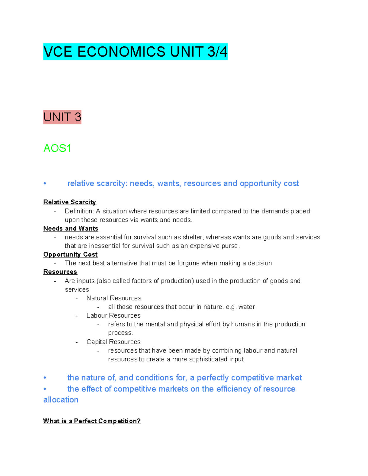 VCE Economics UNIT 3 4 - VCE ECONOMICS UNIT 3/ UNIT 3 AOS • relative ...