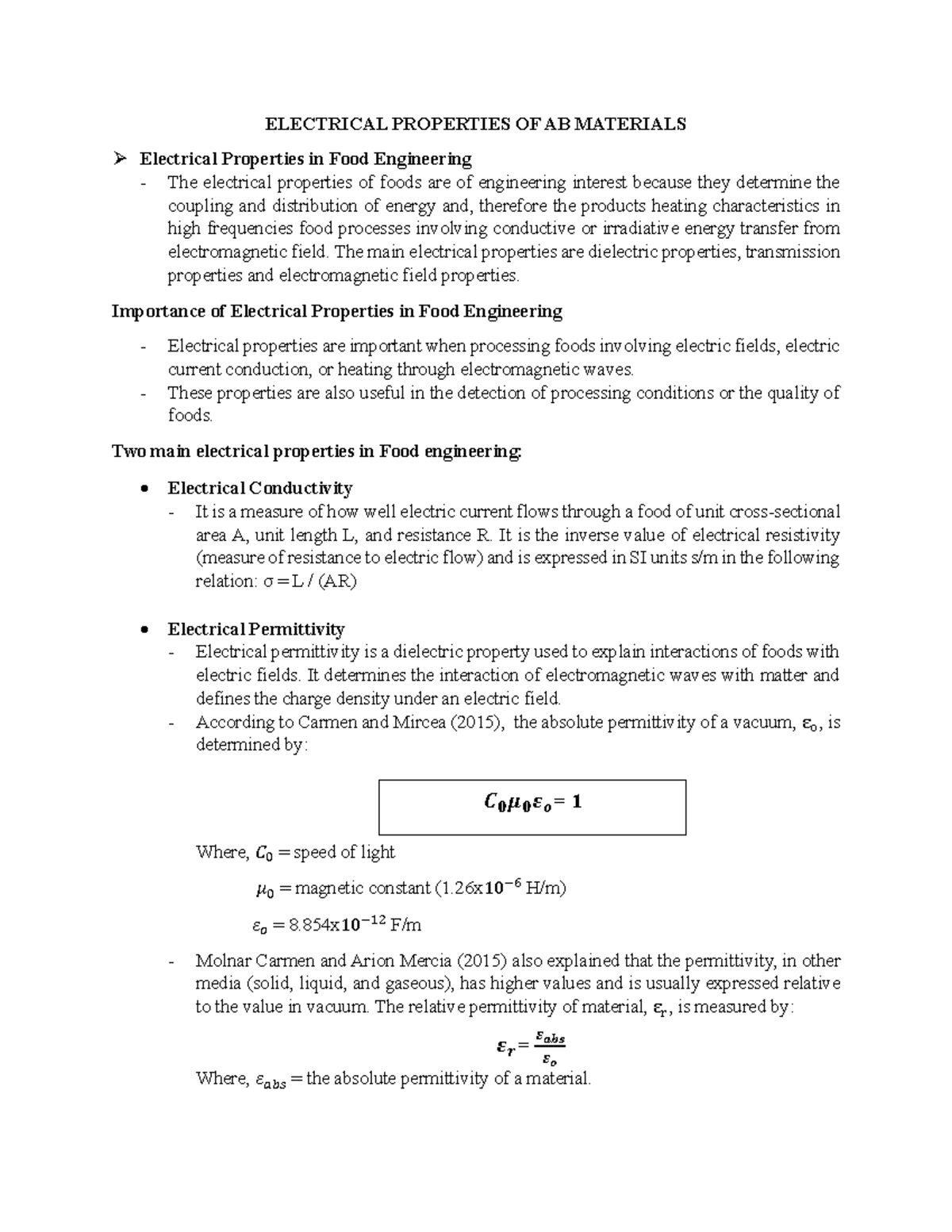 Electrical Properties of Agricultural Products - ELECTRICAL PROPERTIES OF AB MATERIALS ...