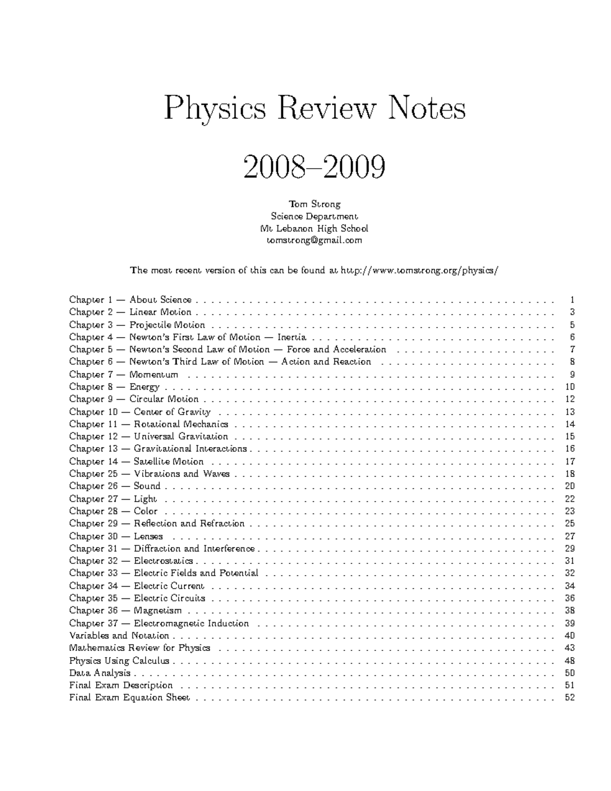 Physics- Condensed Notes 2 - Physics Review Notes Tom Strong Science ...