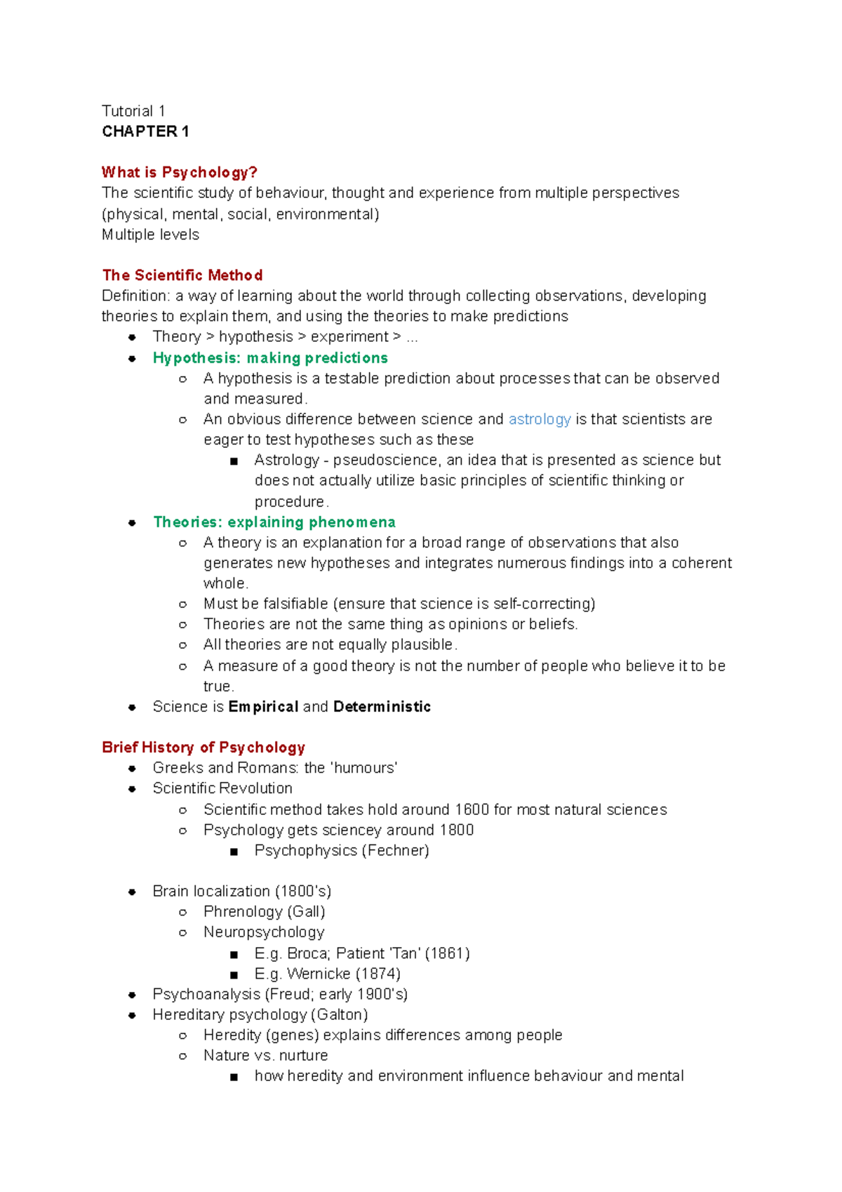 PSY100H1 UTSG Tutorial 1 - Tutorial 1 CHAPTER 1 What is Psychology? The scientific study of ...